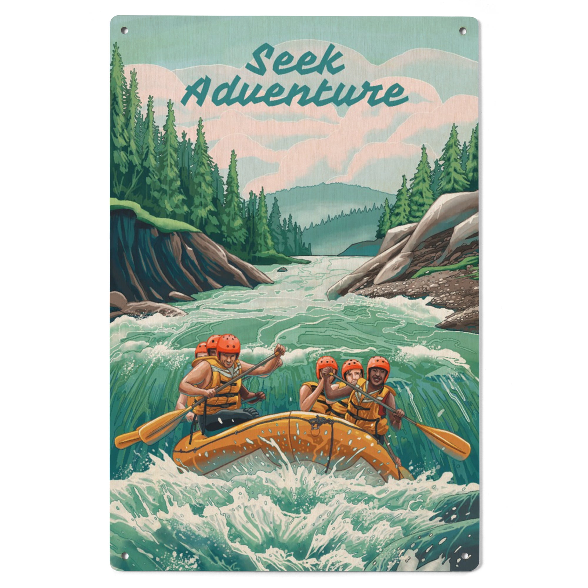 Seek Adventure, River Rafting Birch Wood Wall Sign (6x9 Rustic Home ...