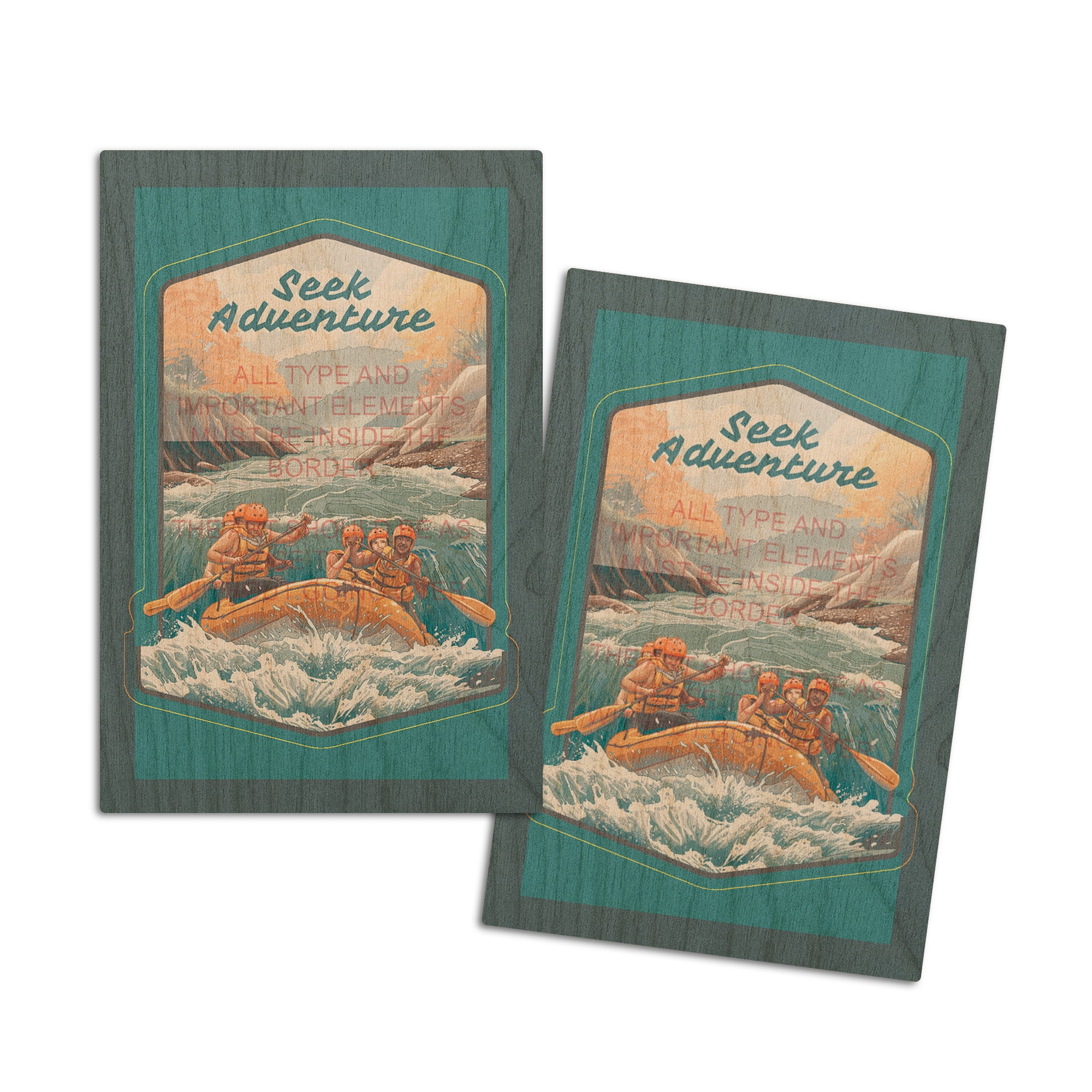 Seek Adventure, River Rafting, Contour (4x6 Birch Wood Postcards, 2 ...