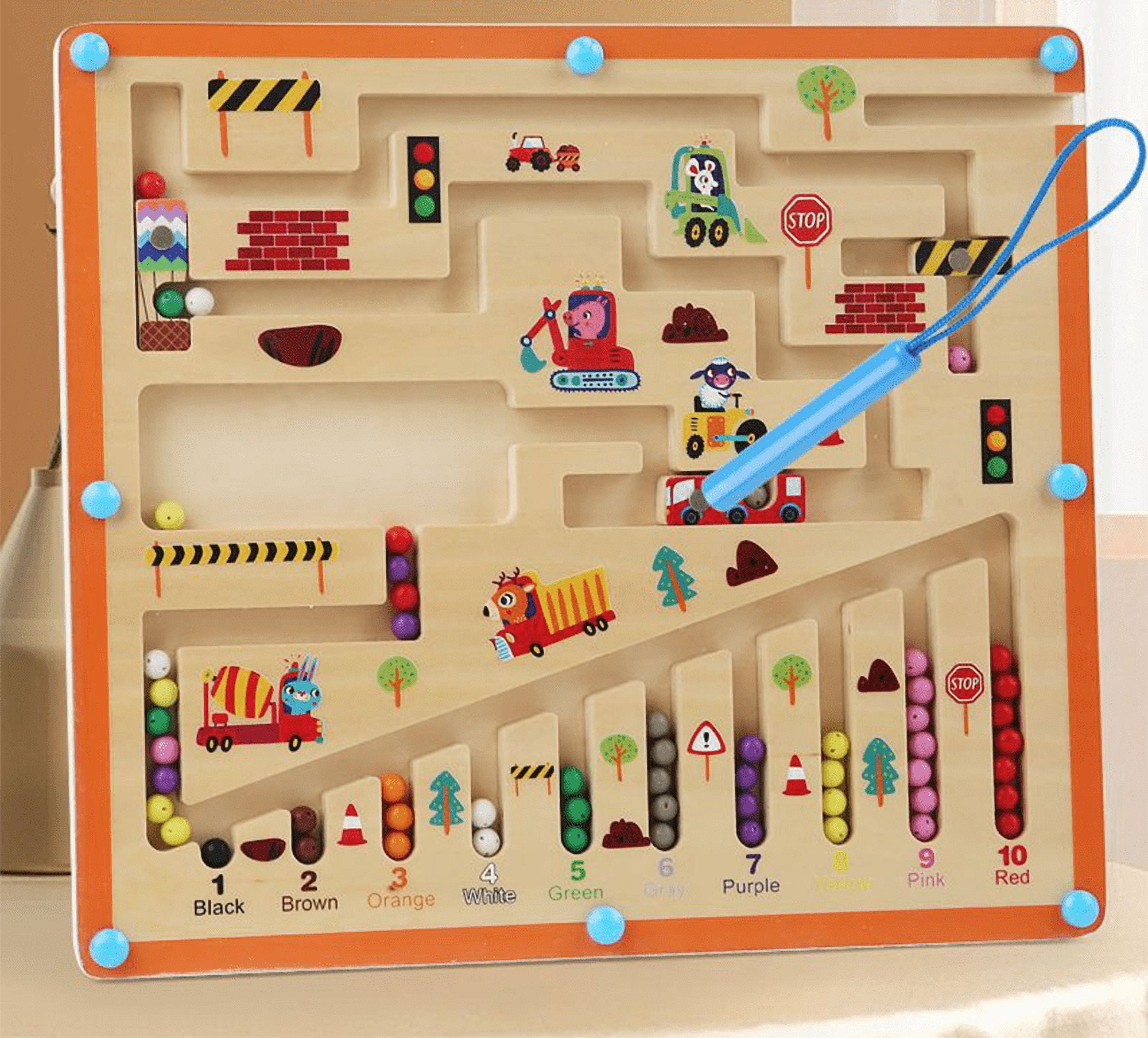 SeekFunning Magnetic Color and Number Maze,Wooden Puzzle Activity Board ...
