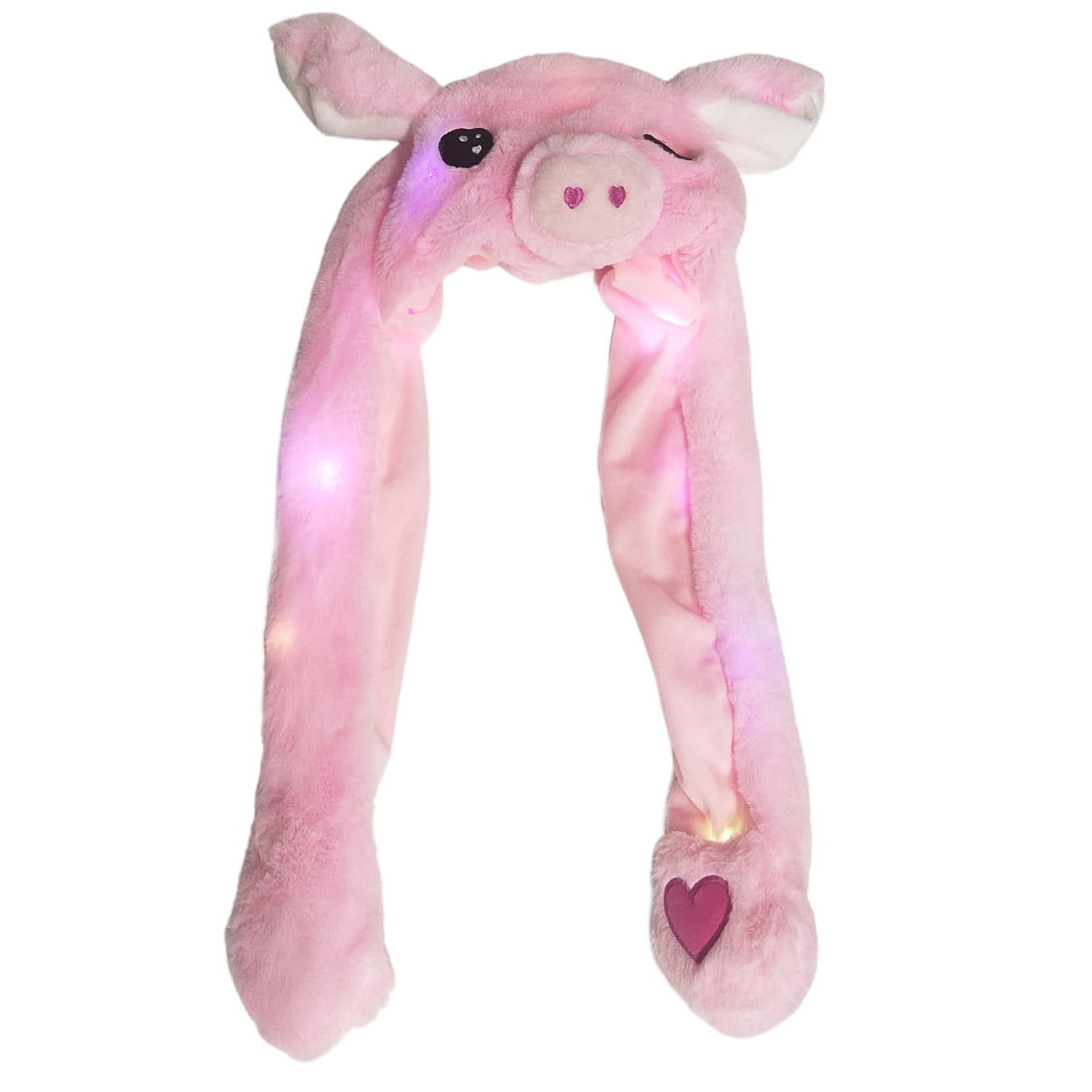 SeekFunning Pink Pig Hat LED Glowing Cute Plush Pig Hat Ear Moving ...