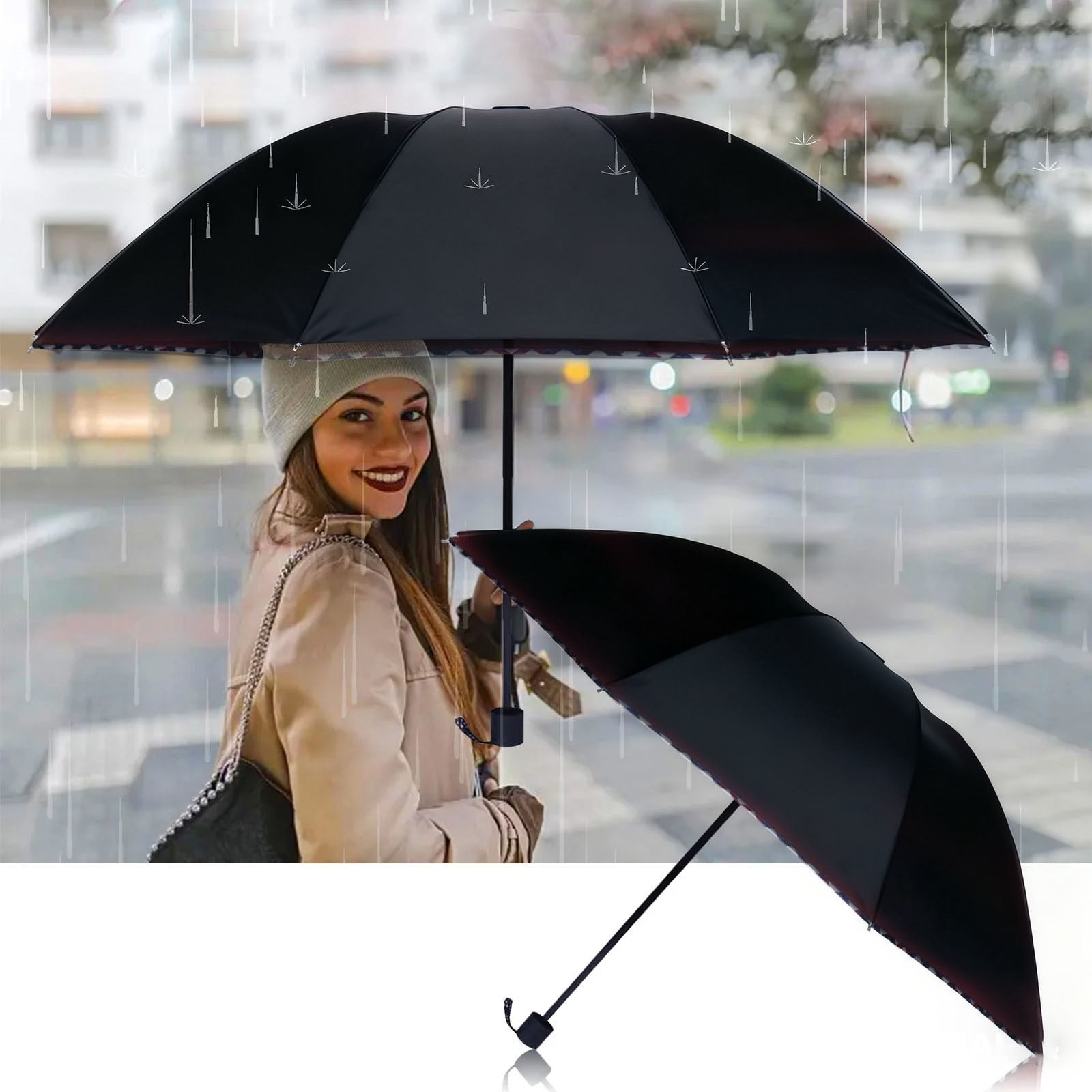 SeekLGT Extra Large Golf Umbrella, UPF 50+ Black Coating, Double Canopy ...