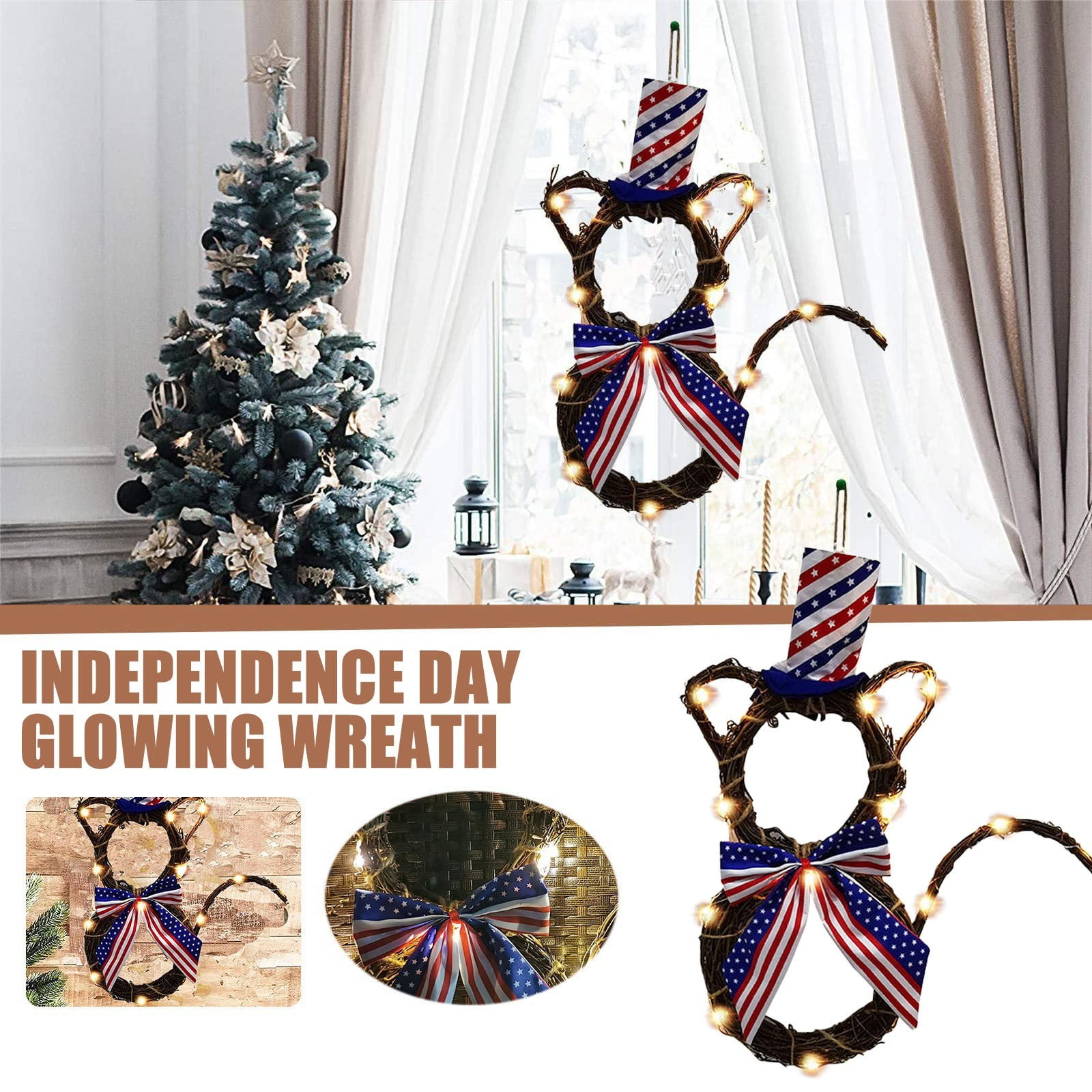 SeekLGT Independence Day,4Th Of July Decorations,Circle Shaped Cat Decoration Rattan Glowing ...