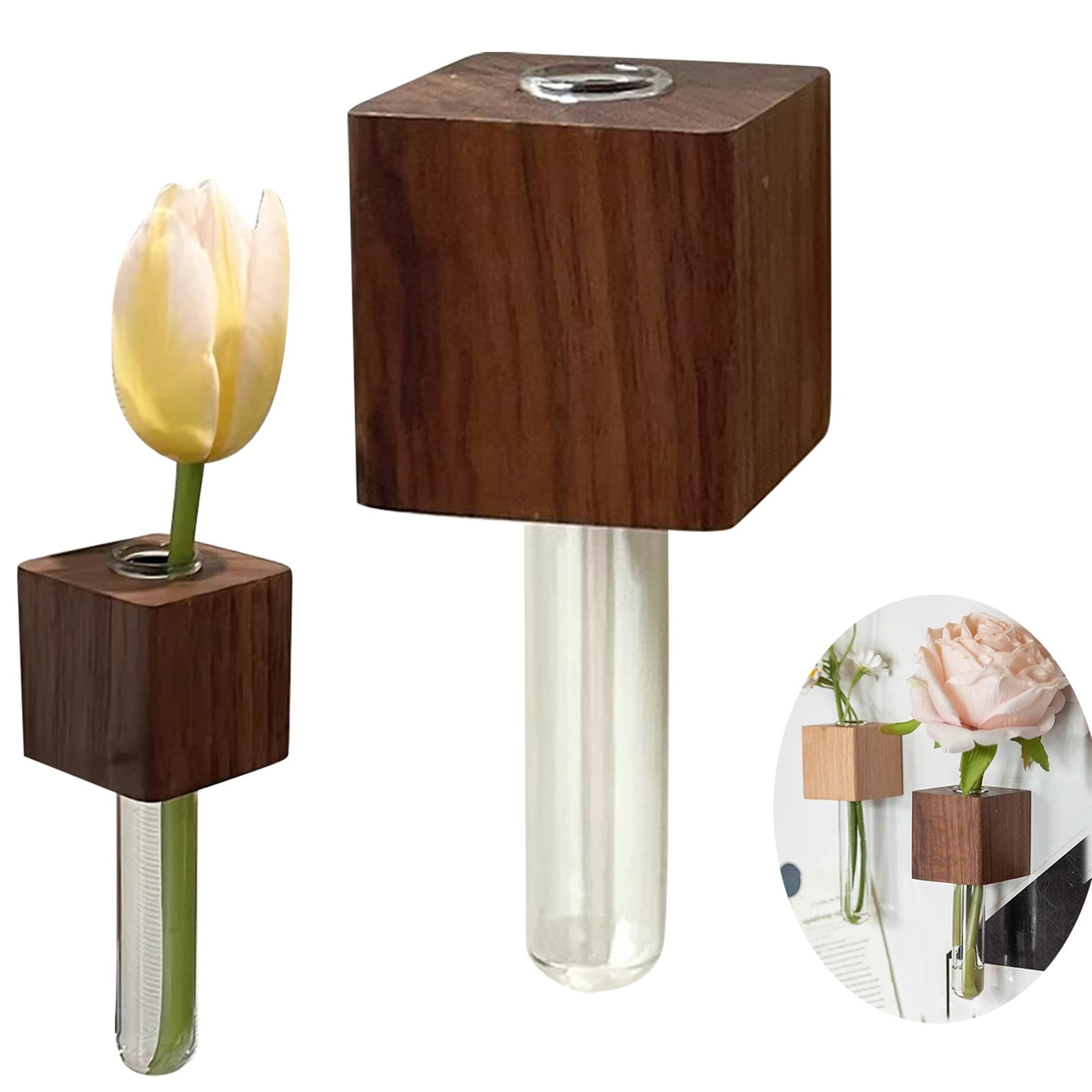 SeekLGT Mini Vase,Mini Vase Magnets For Fridge,Wooden Vase Magnets ...