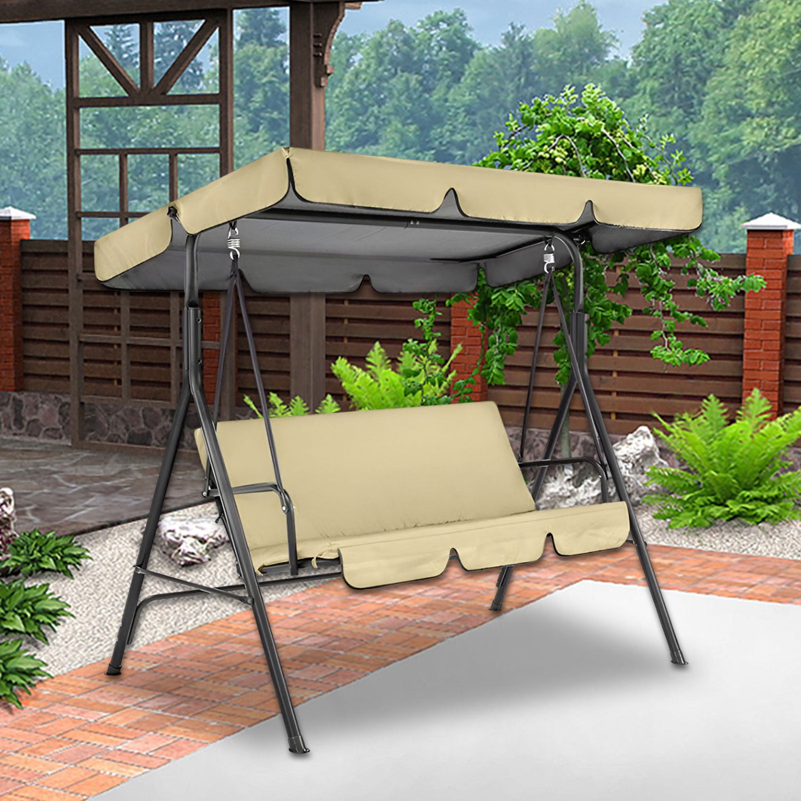 SeekLGT Patio Swings With Canopy,Outdoor Swing With Canopy,210D Top ...