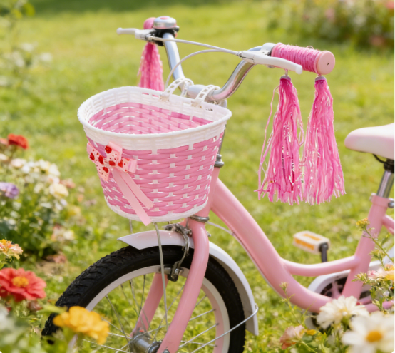 SeekLGT Woven Wicker Bicycle Basket Front with 2 Streamers, Pink Bike ...