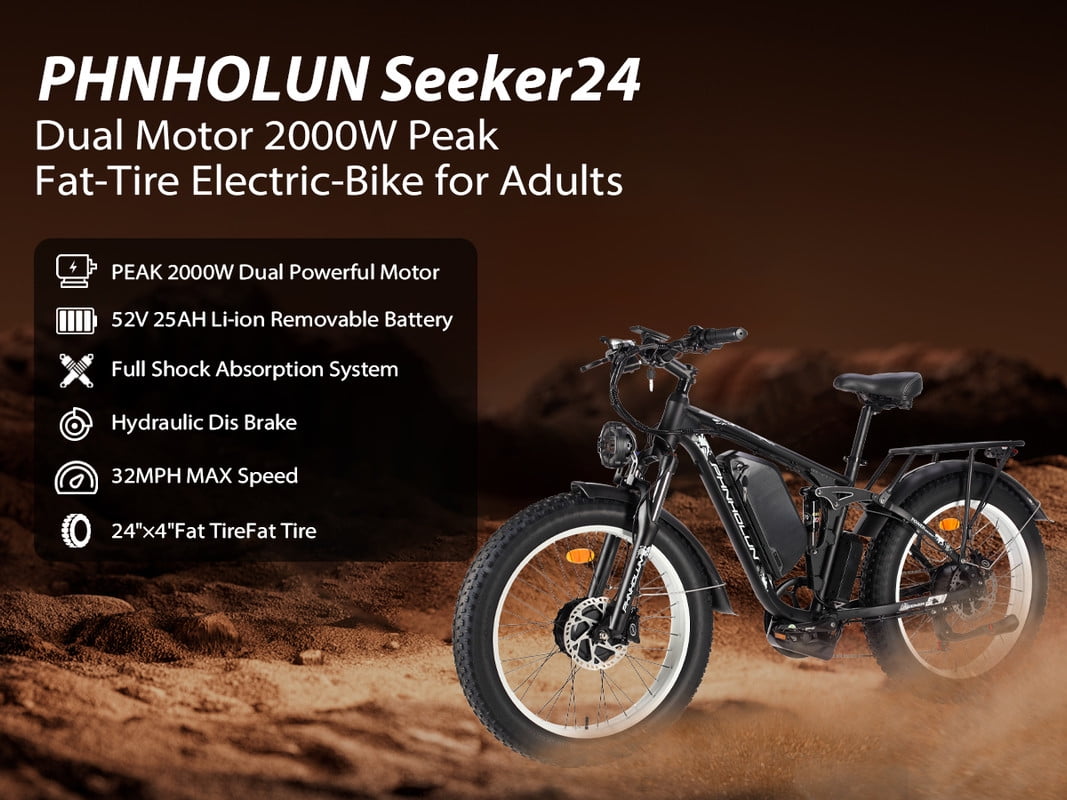 Seeker24 E-Bike Maximum Range 80 Miles Maximum 170 NM Torque Dual ...