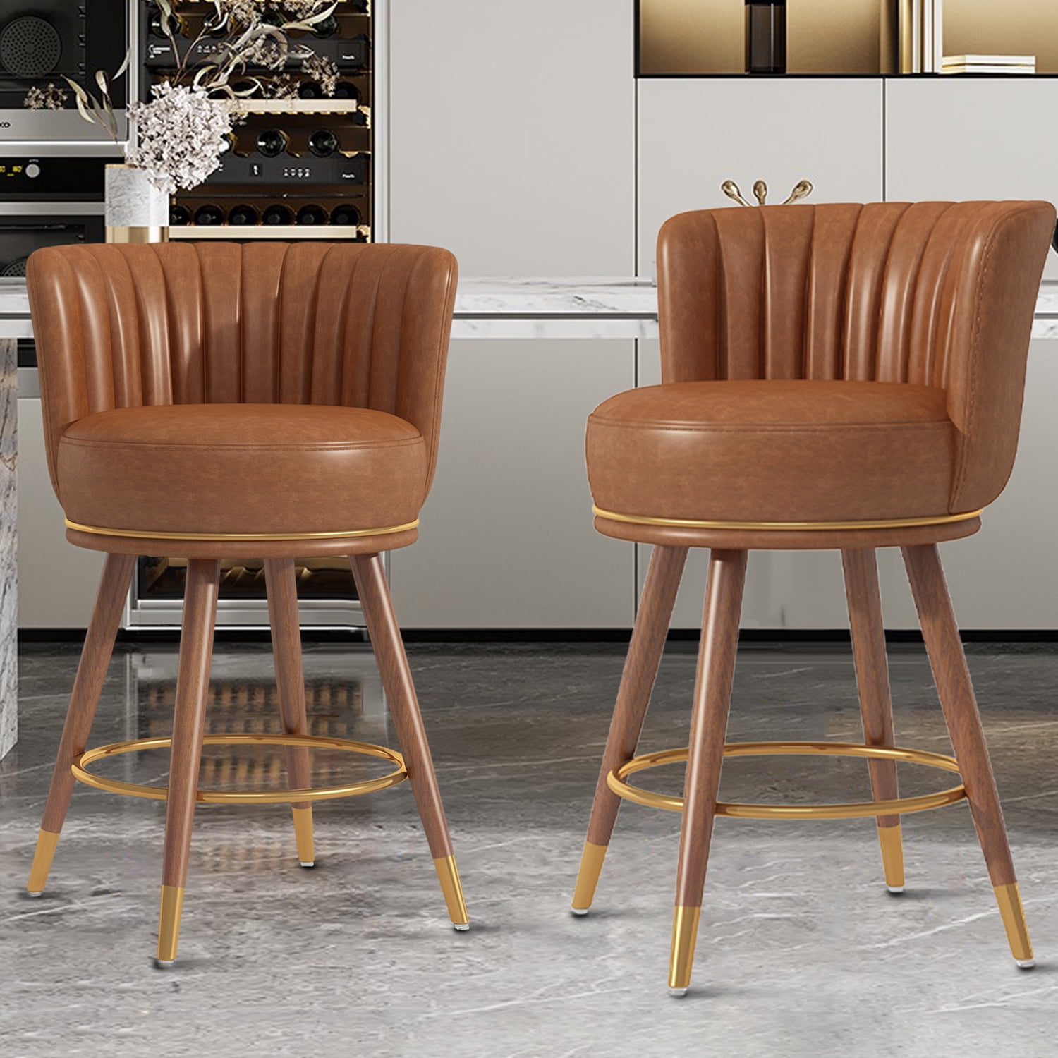 Seekfancy Bar Stools Set of 2, Swivel Counter Height Barstools with ...