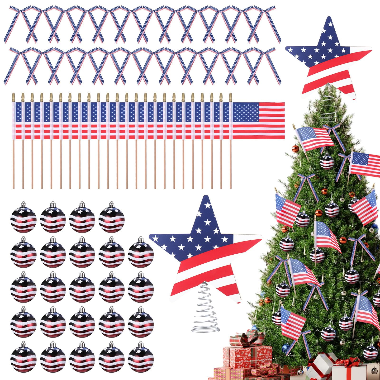 Seematn 73 Pcs Patriotic Veterans Day Christmas Tree National Flag Star ...