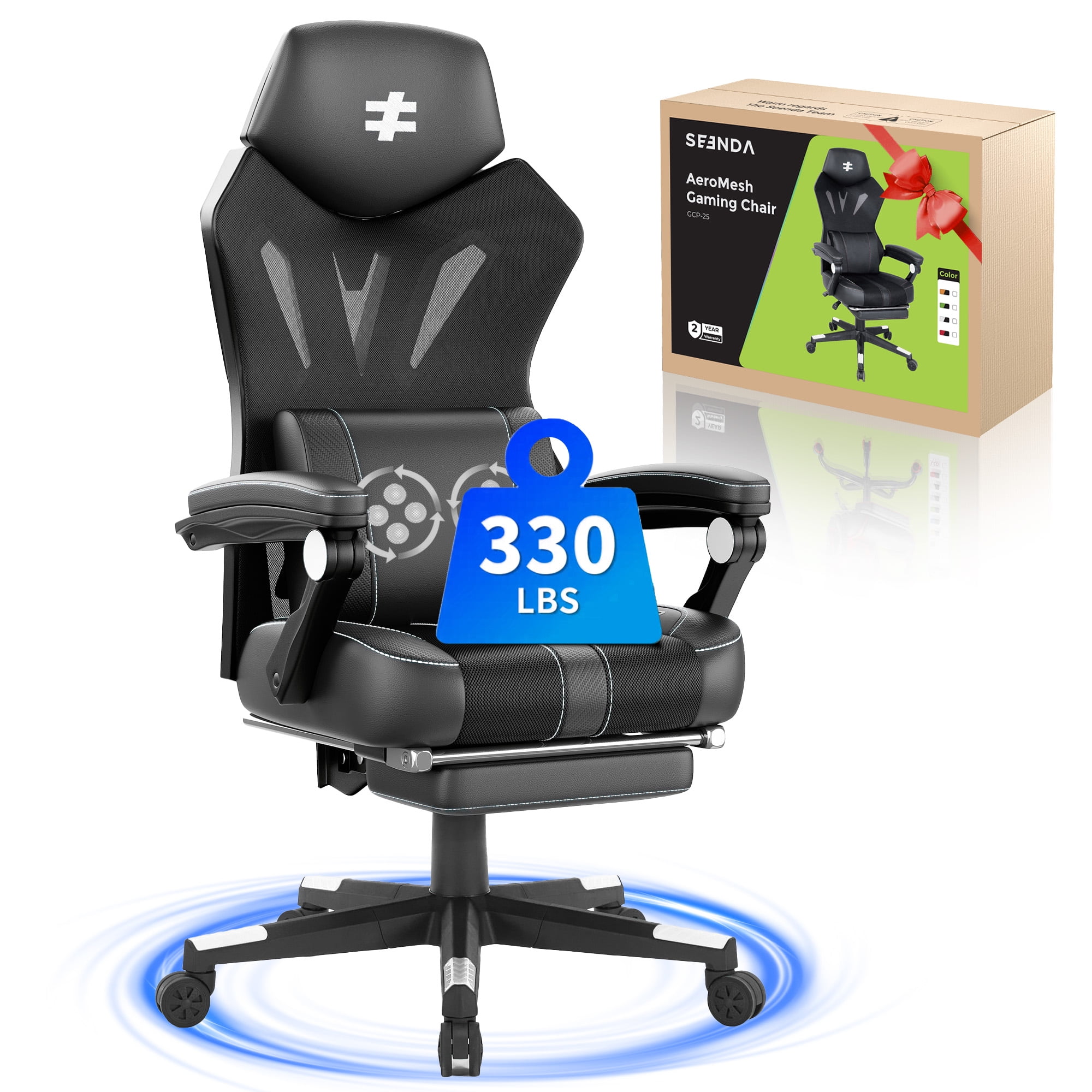 Seenda Massage Gaming Chair, Mesh Office Chair, Ergonomic Home Computer ...