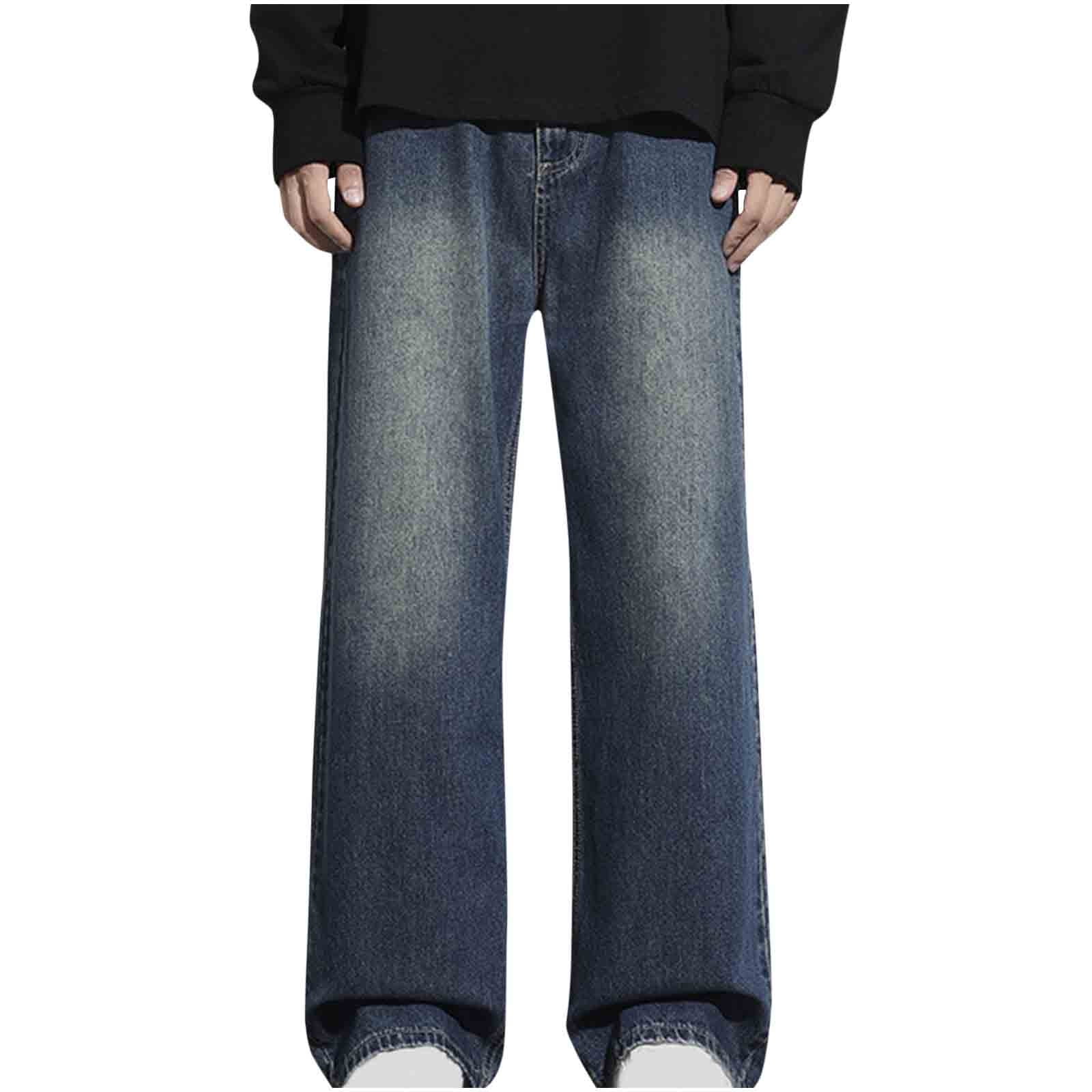 Seeotter Baggy Jeans Men Relaxed Fit Straight Wide Leg Long Denim Pants ...