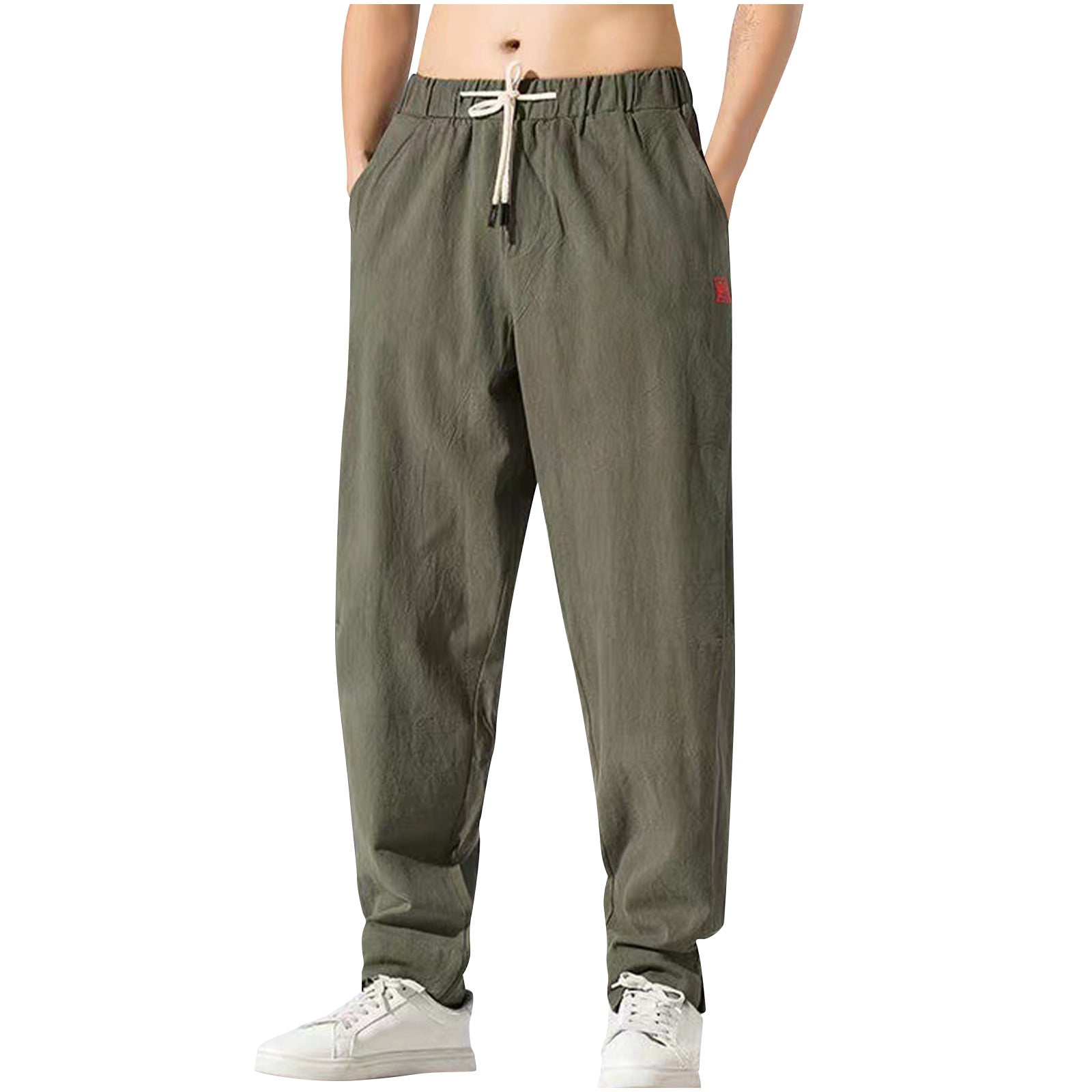 Seeotter Cotton Linen Pants Men Casual Loose Fit Elastic Drawstring ...