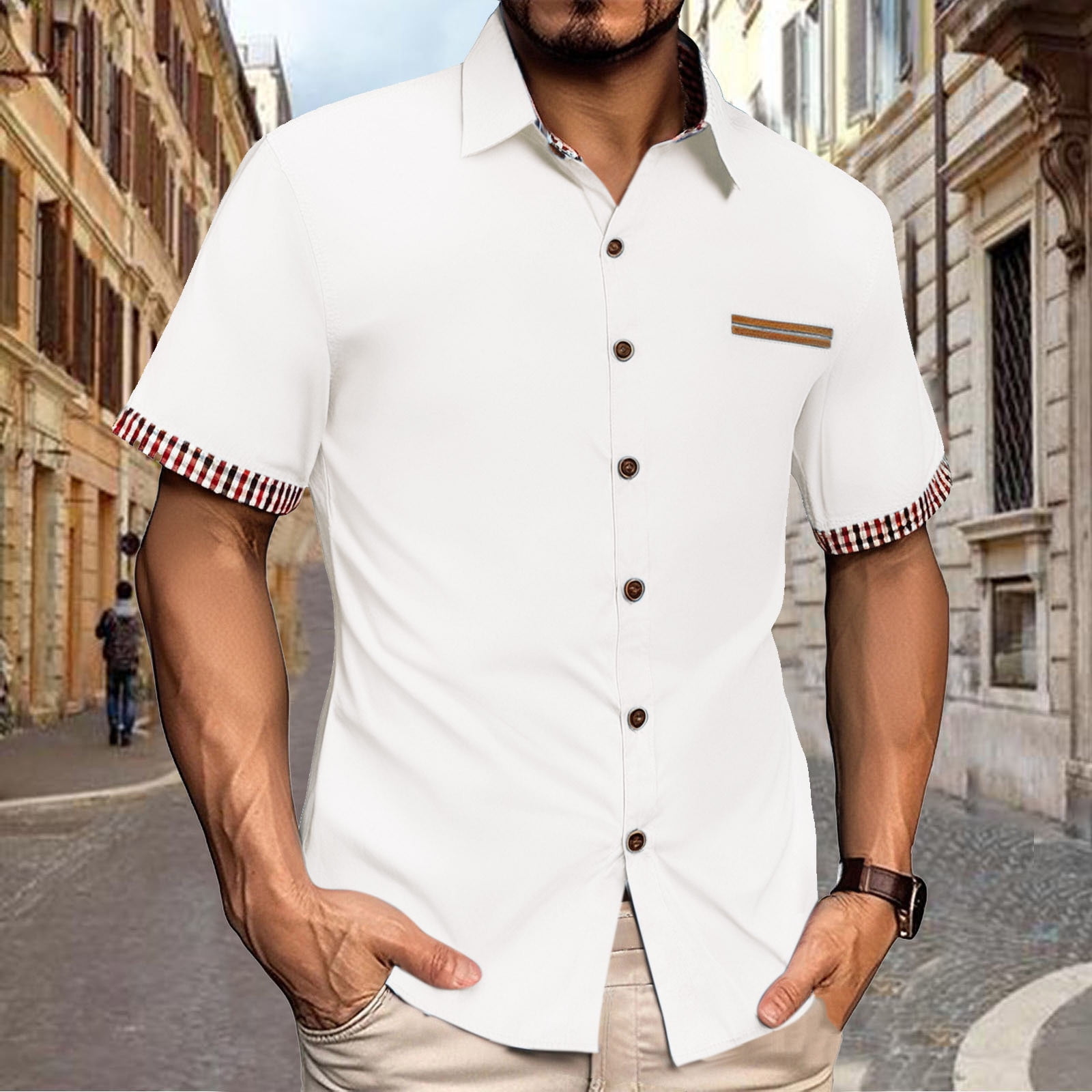 Seeotter Men's Button Down Shirt Short Sleeve Casual Shirt for Men ...