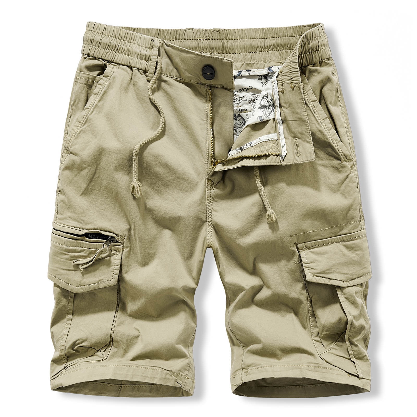 Seeotter Men's Cotton Loose Fit Zipper Multi-Pockets Drawstring Cargo ...