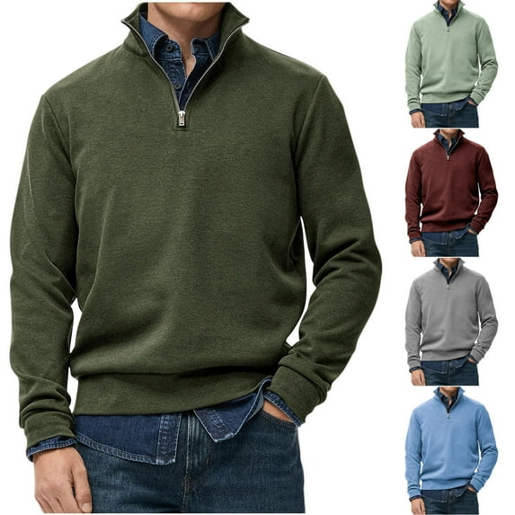 Seeotter Men's Fashion Solid Color Stand Collar Long Sleeve Shirt ...