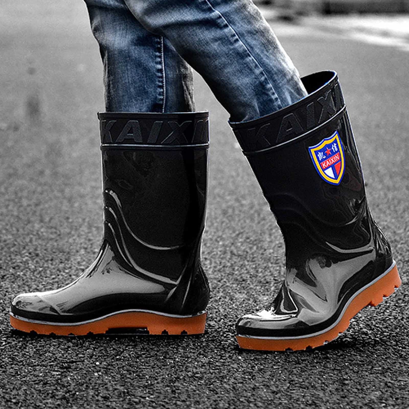 Seeotter Men's Mid-calf Rain Boots Waterproof Anti-Slip Black PVC Adult ...