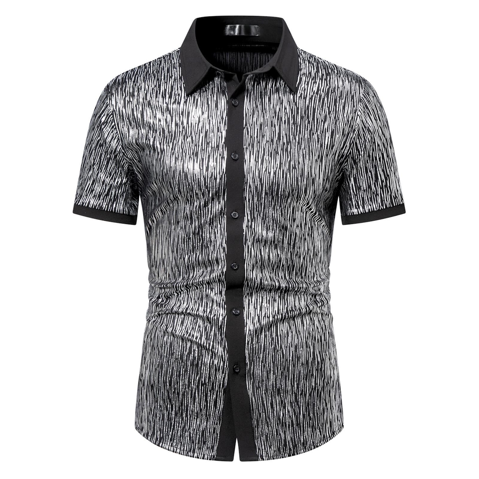 Seeotter Men's Relaxed Short Sleeve Turndown Sparkle Sequins Polo ...