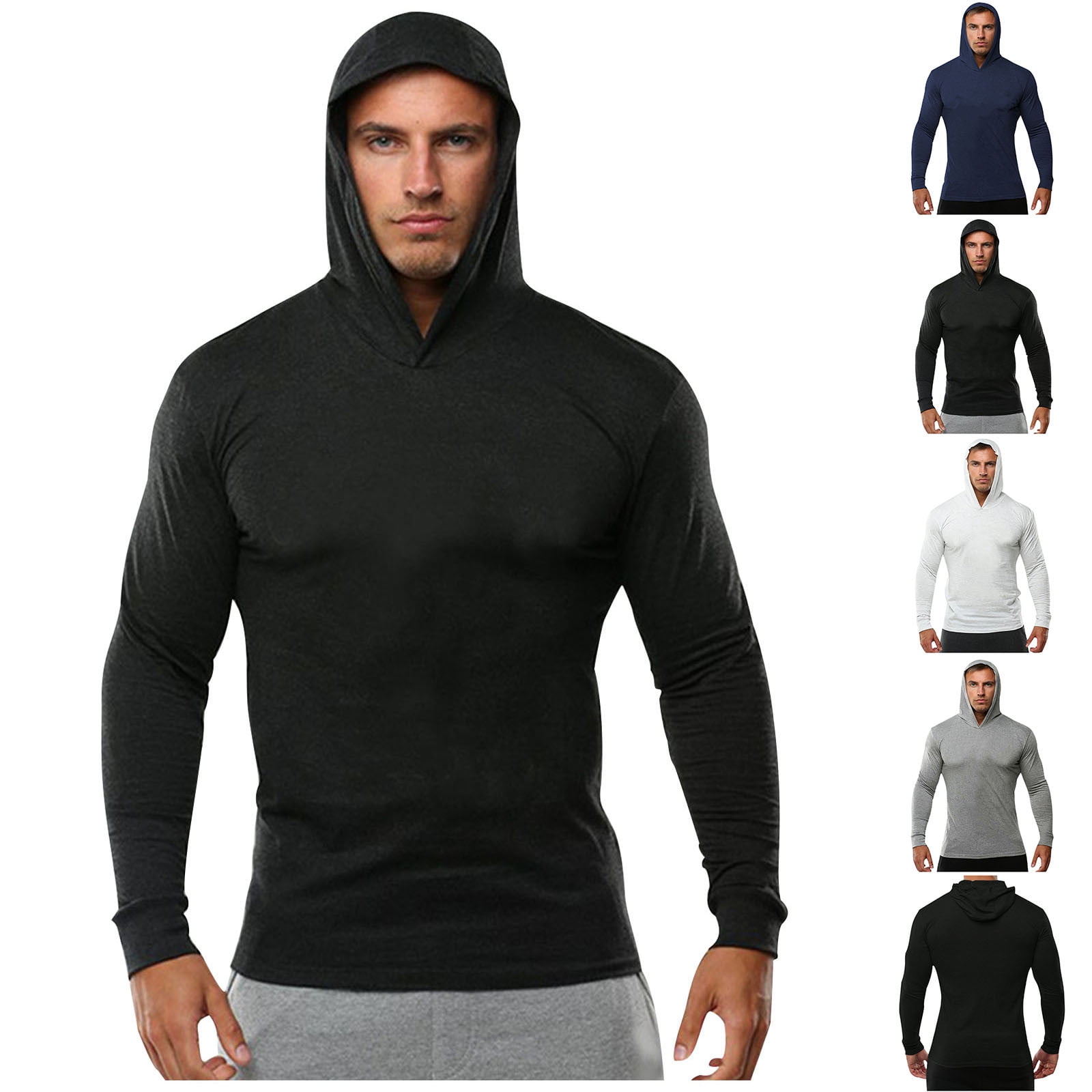 Seeotter Men's Solid Color Cotton Quick-Dry High-Stretch Hooded Fitness ...