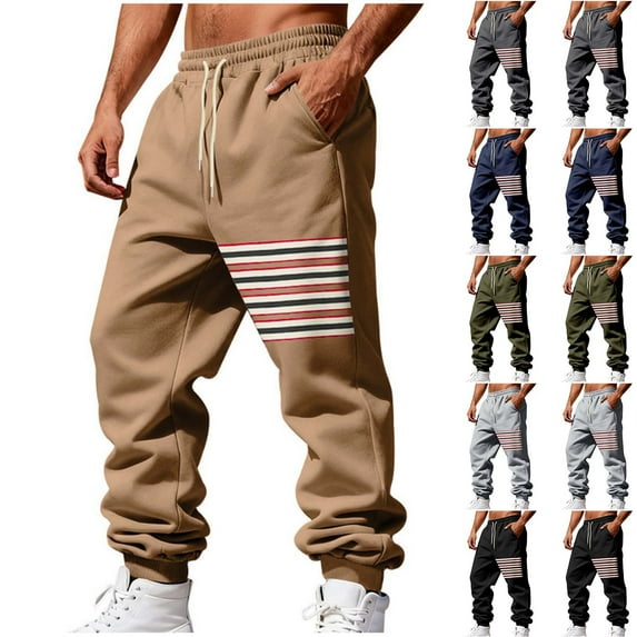 Seeotter Men's Striped Retro Sweatpants Solid Color Relaxed Drawstring ...