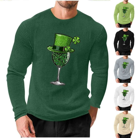 Seeotter Men's Waffle Knit Long Sleeve Crew Neck T-Shirt St Patrick's ...