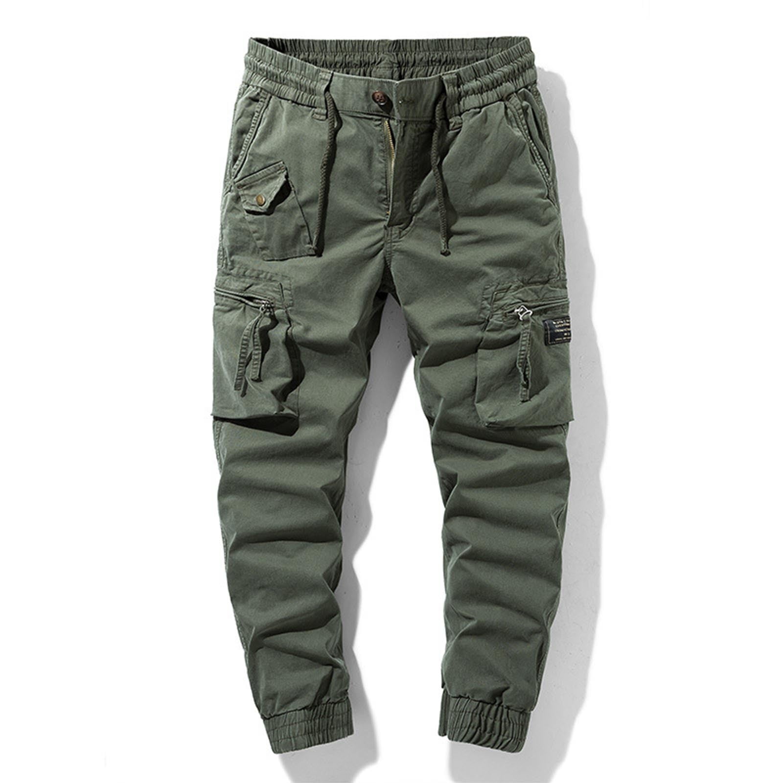 Seeotter Mens Multi Pockets Cargo Pants Button Fly Military Combat ...