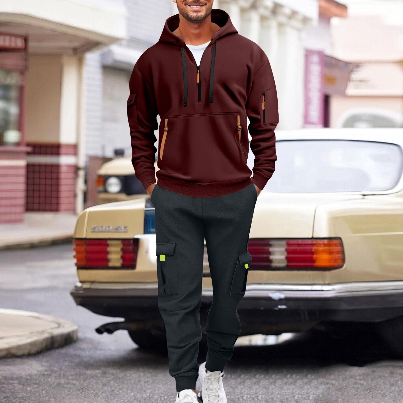 Seeotter Sweatsuits for Men 2 Piece with Zipper Pockets Zip Hoodie ...