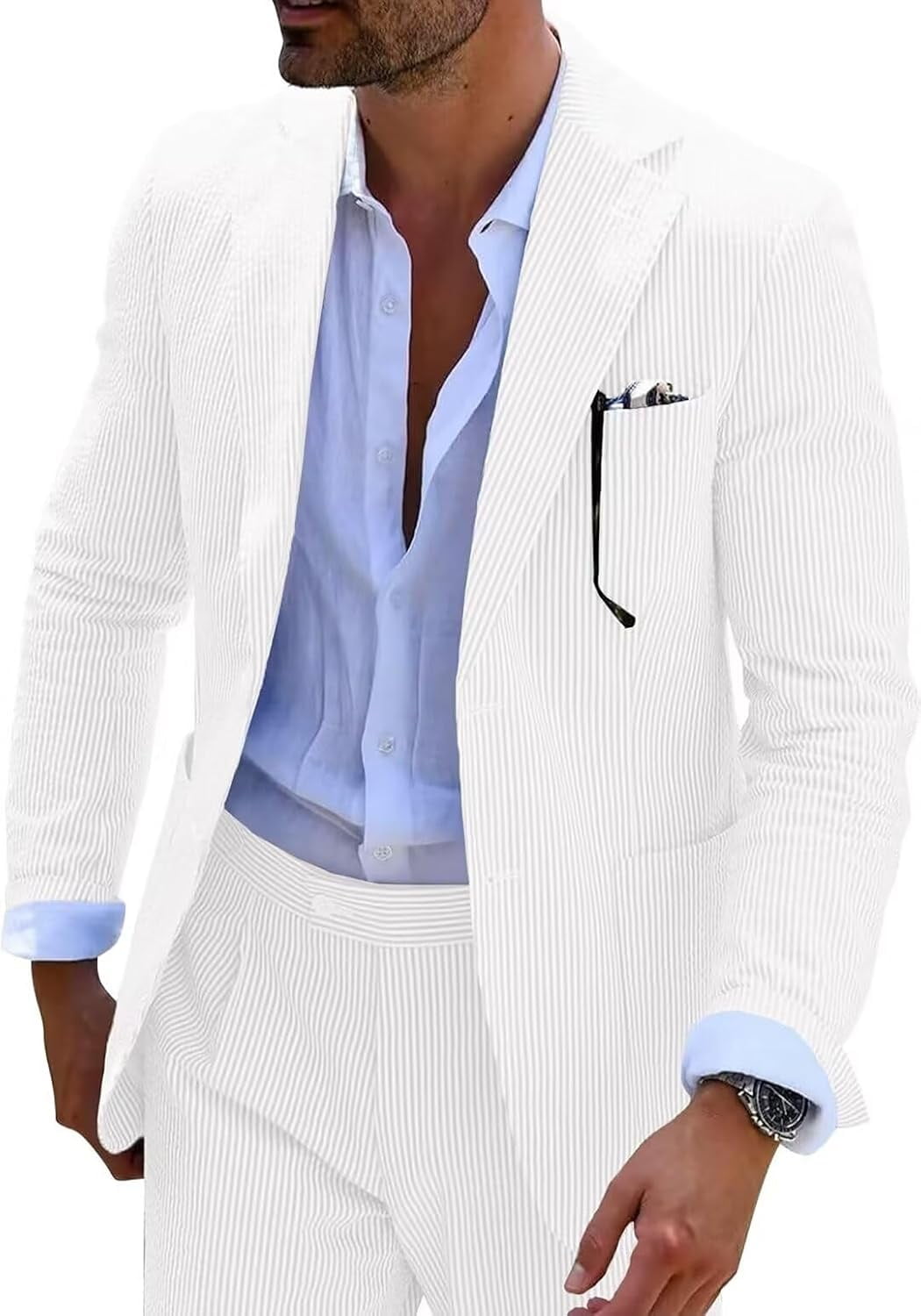 Seersucker Slim Suits for Men Formal Casul Summer Beach Wedding Grooms ...