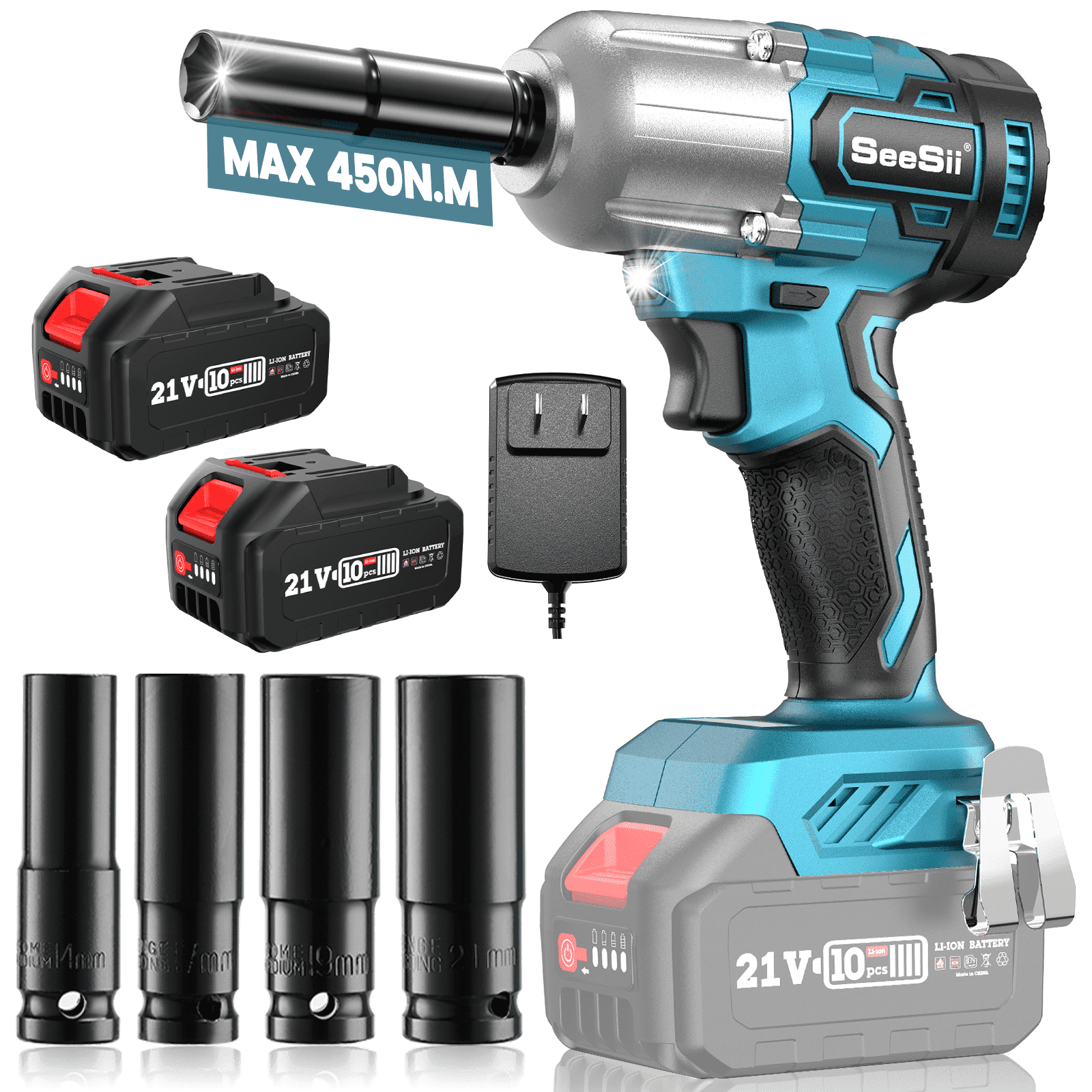 Seesii 1/2'' Cordless Impact Wrench 450N.m, 330Ft-lbs Power Brushless Impact Driver, 2400RPM ...