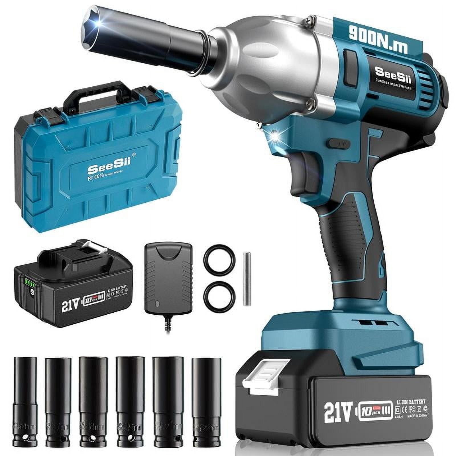 Seesii 1/2 Inch Cordless Impact Wrench, High Torque 900N.m (665ft-lbs ...
