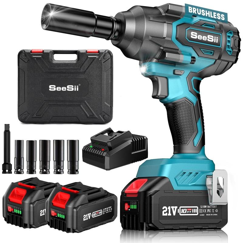 Seesii 1000Nm(738ft-lbs) Cordless Impact Wrench,1/2" High Torque ...