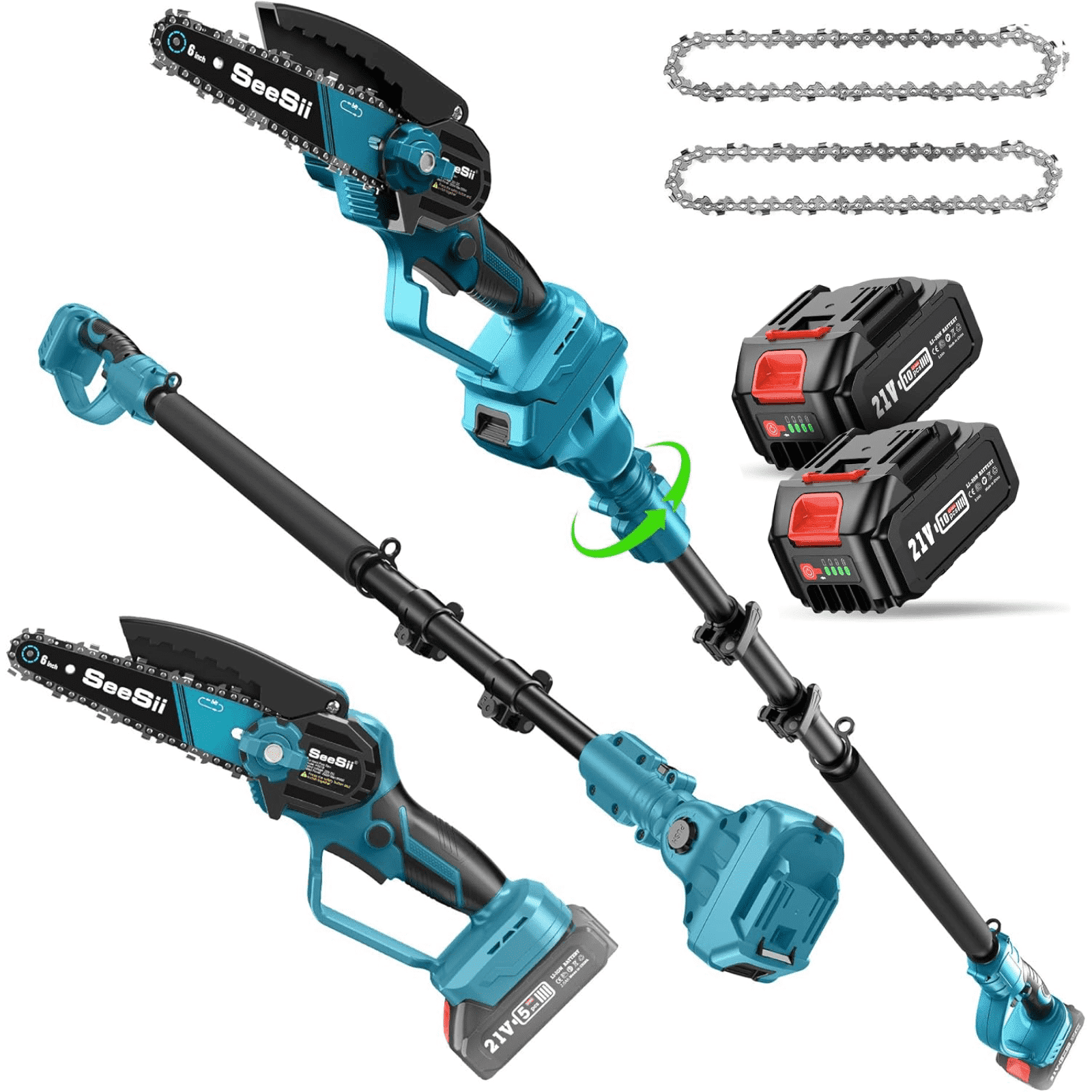 Seesii 2-in-1 Cordless Pole Saw, 6 Inch Brushless Pole Chainsaws Mini ...