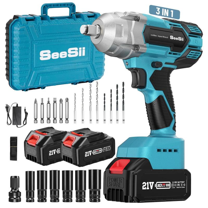 Seesii 3 in 1 Cordless Impact Wrench 1/2'',3300RPM,Brushless Impact ...