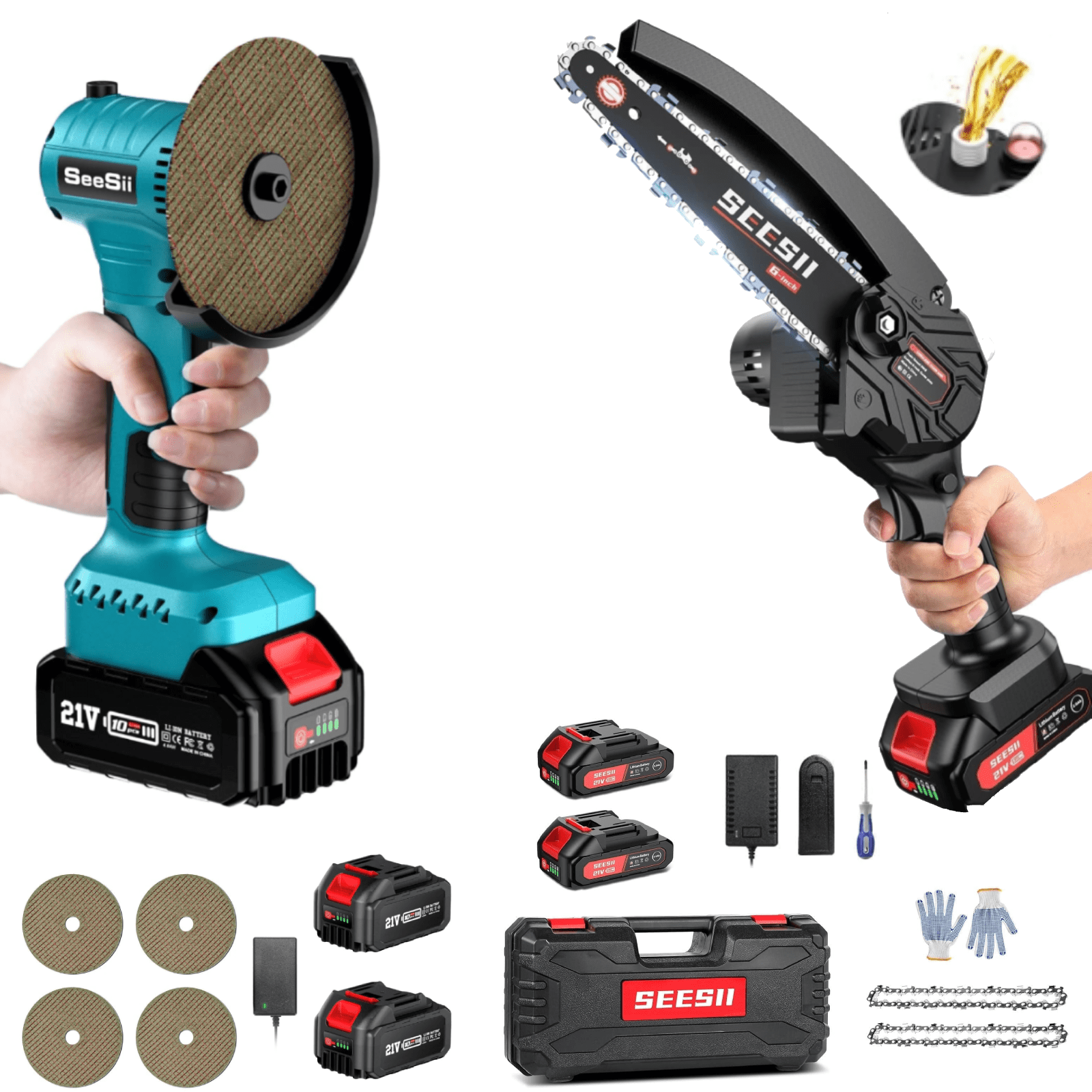 Seesii 6 inch Mini Chainsaw with Auto-oil System and Cordless Angle ...