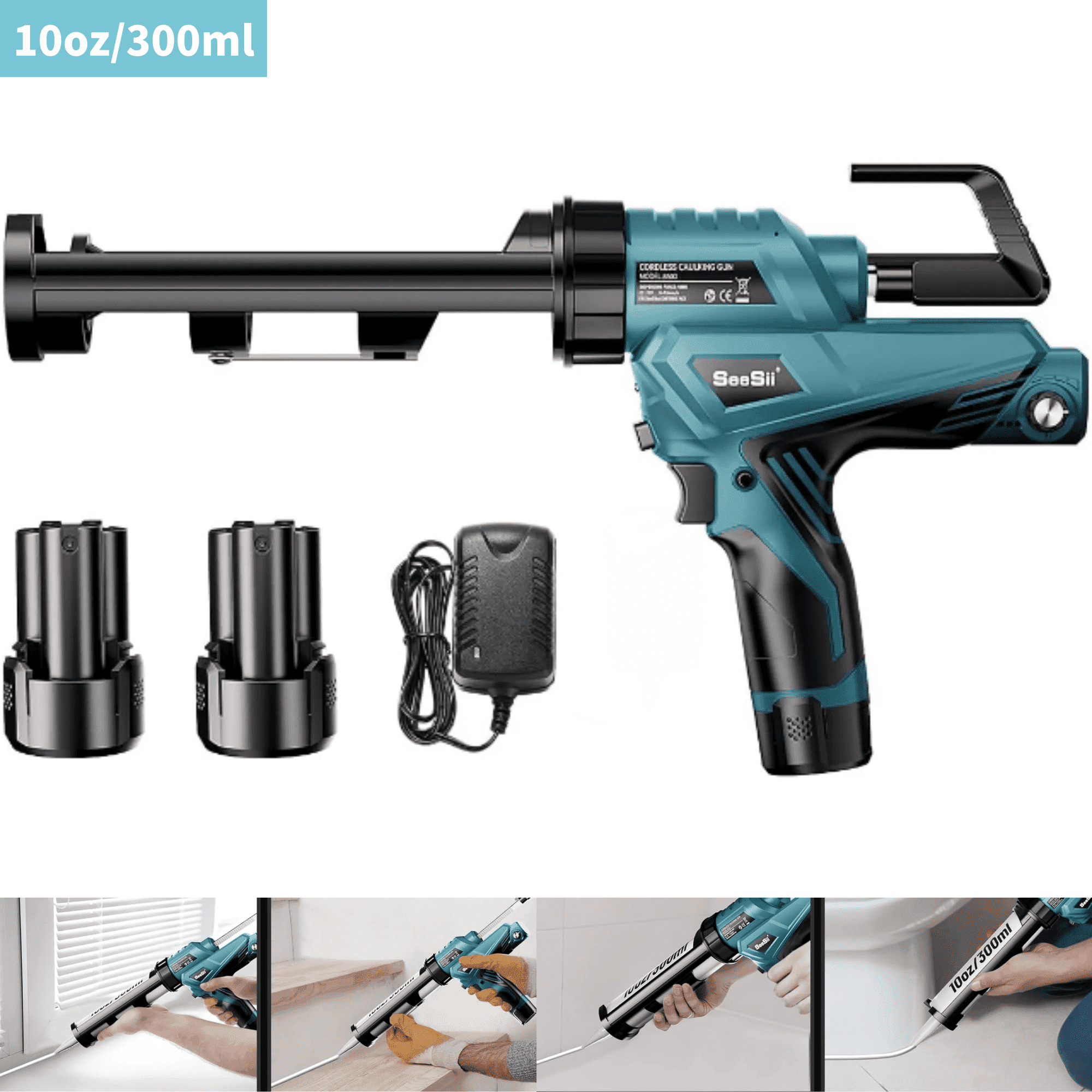Seesii 12V Cordless Caulking Gun 10oz/300ml, Battery Powered Caulk Gun ...