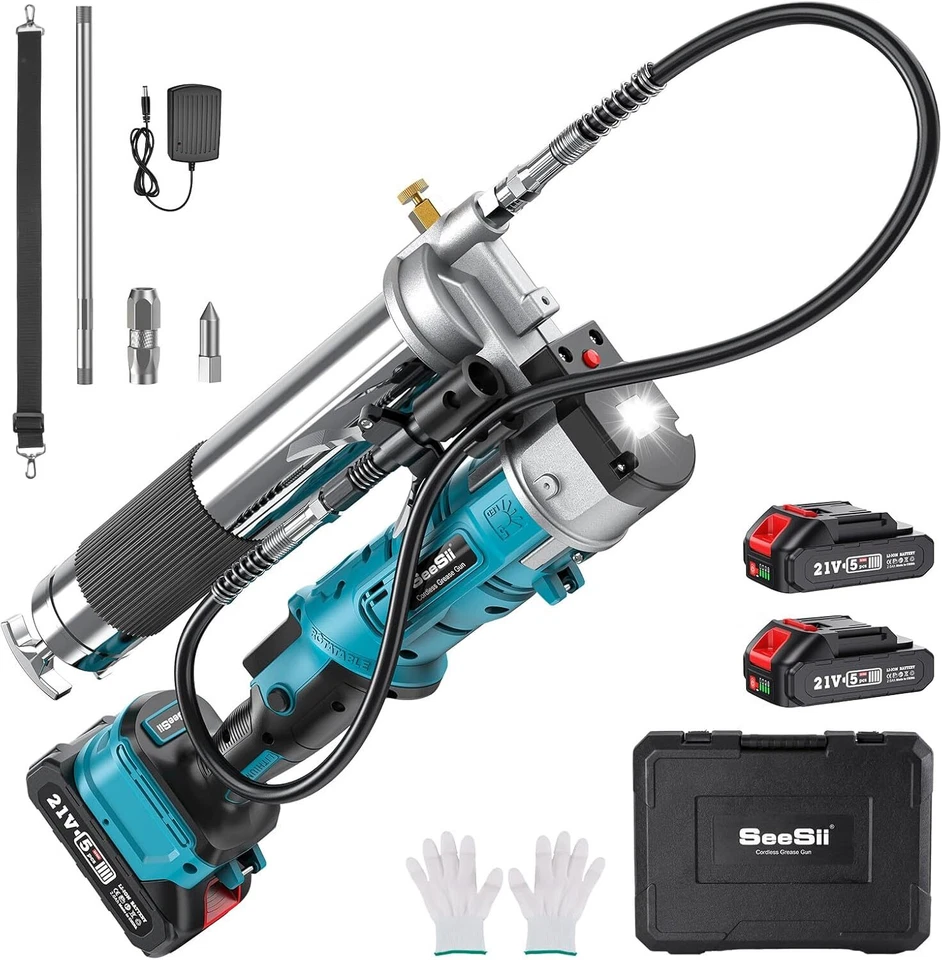 Seesii Cordless Grease Gun 12000 PSI 2*Battery 5.3 oz/min Electric ...