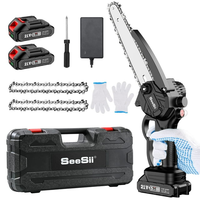 Seesii 8-inch Cordless Mini Chainsaw with 2x 2.0 Battery & Auto-oil ...