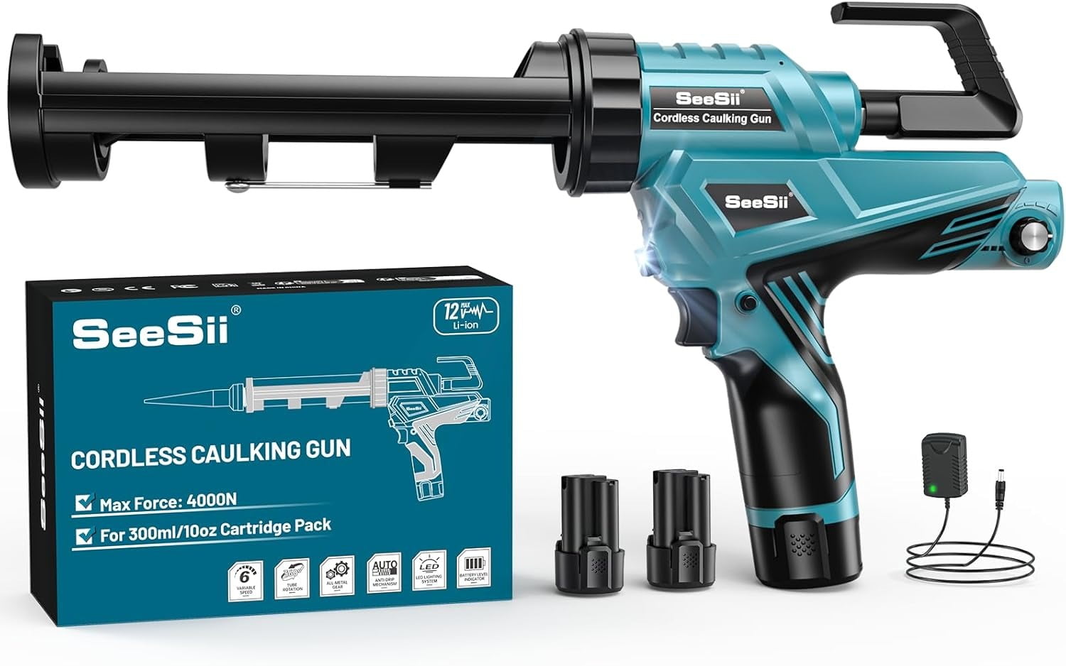 Seesii Electric Caulking Gun, 10oz Cordless Caulking Gun with 2x ...