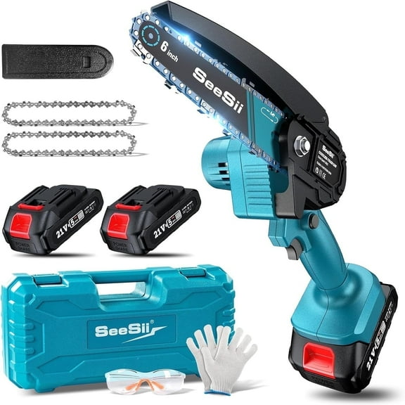 Seesii 6-Inch Cordless Chainsaw, Handheld Wood Cutter Kit with 2 ...