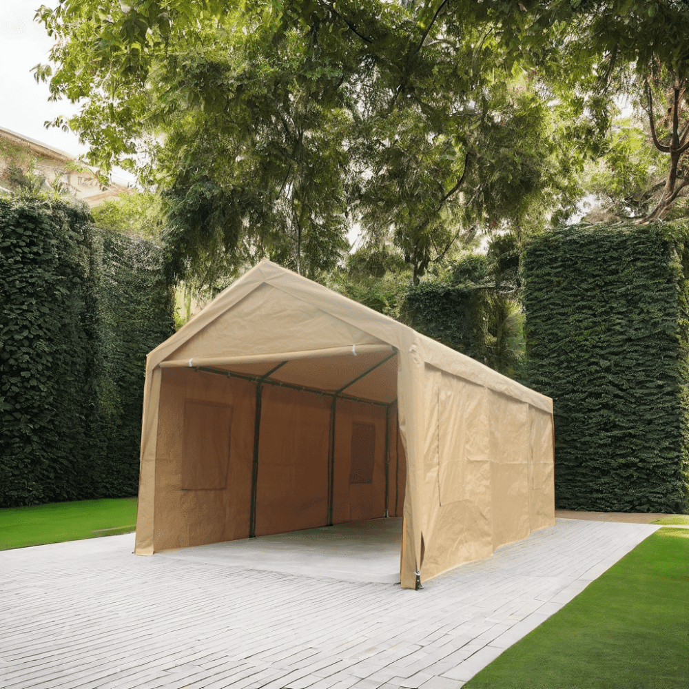 Seetaras 12 x 20Ft Outdoor Storage Shed with Mesh Windows Door Curtain ...