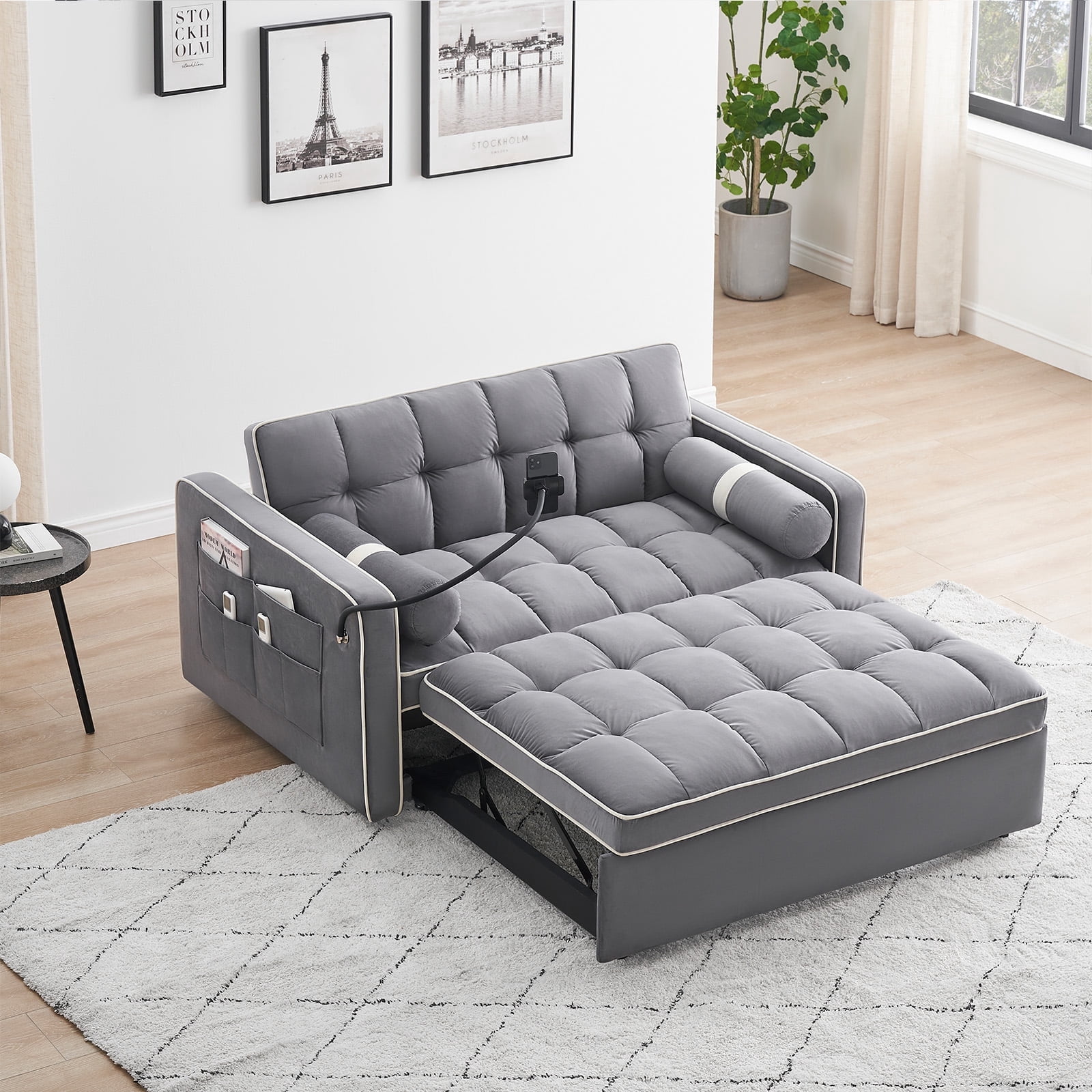 Seetaras Convertible Sofa Bed with Pull-Out Bed,Velvet Couch with ...