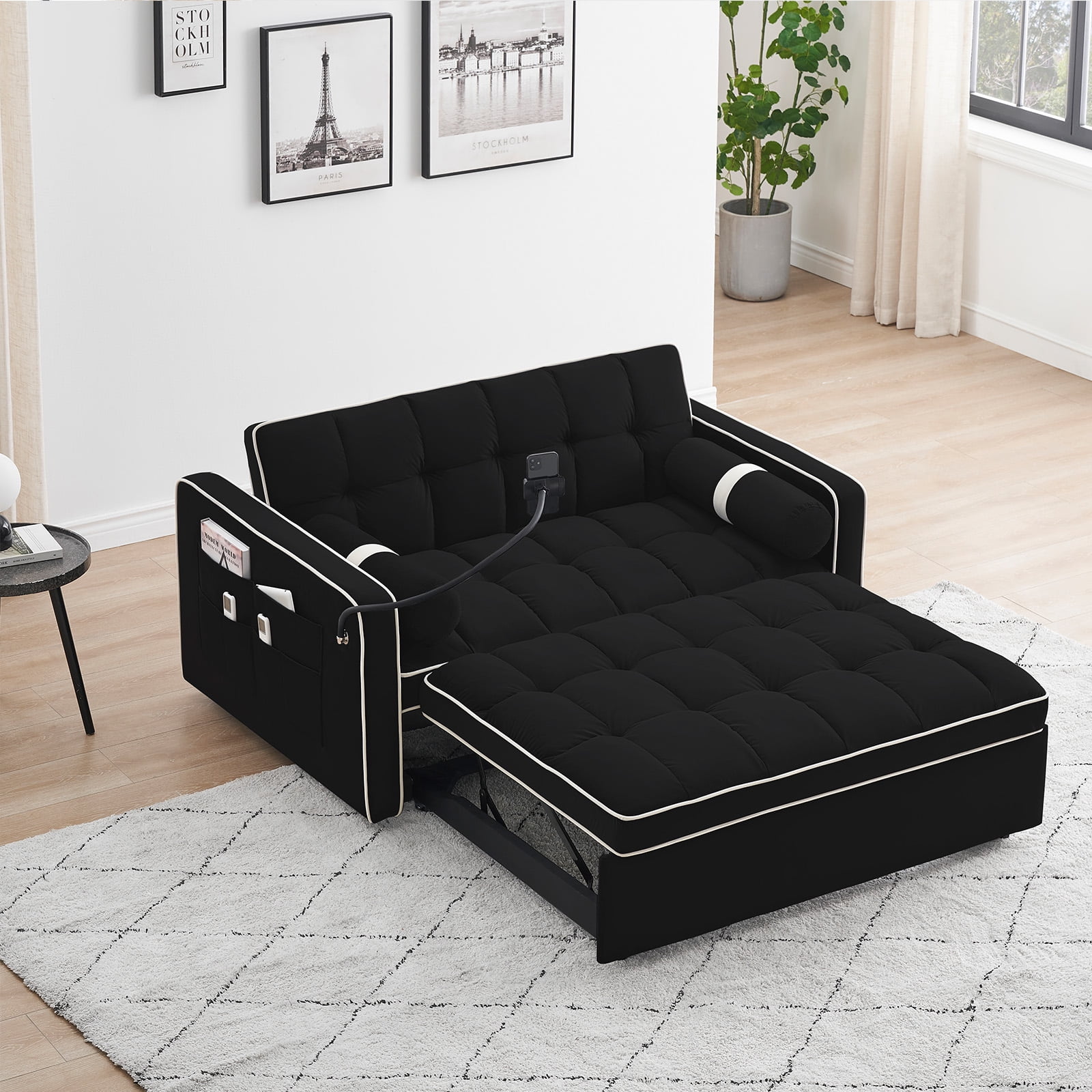 Seetaras Convertible Sofa Bed with Pull-Out Bed,Velvet Couch with ...