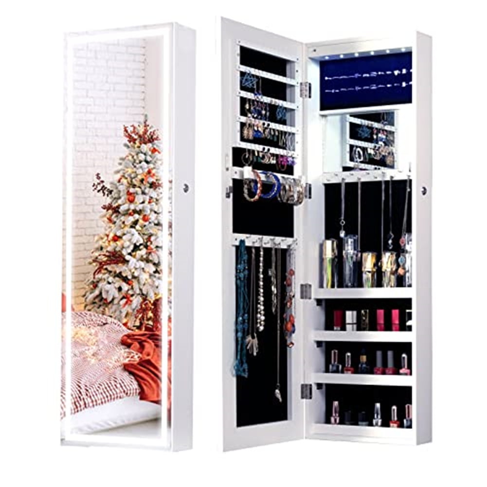 Seetaras Jewelry Armoire With LED Lighted Mirror, Wall Or Door Mounted ...