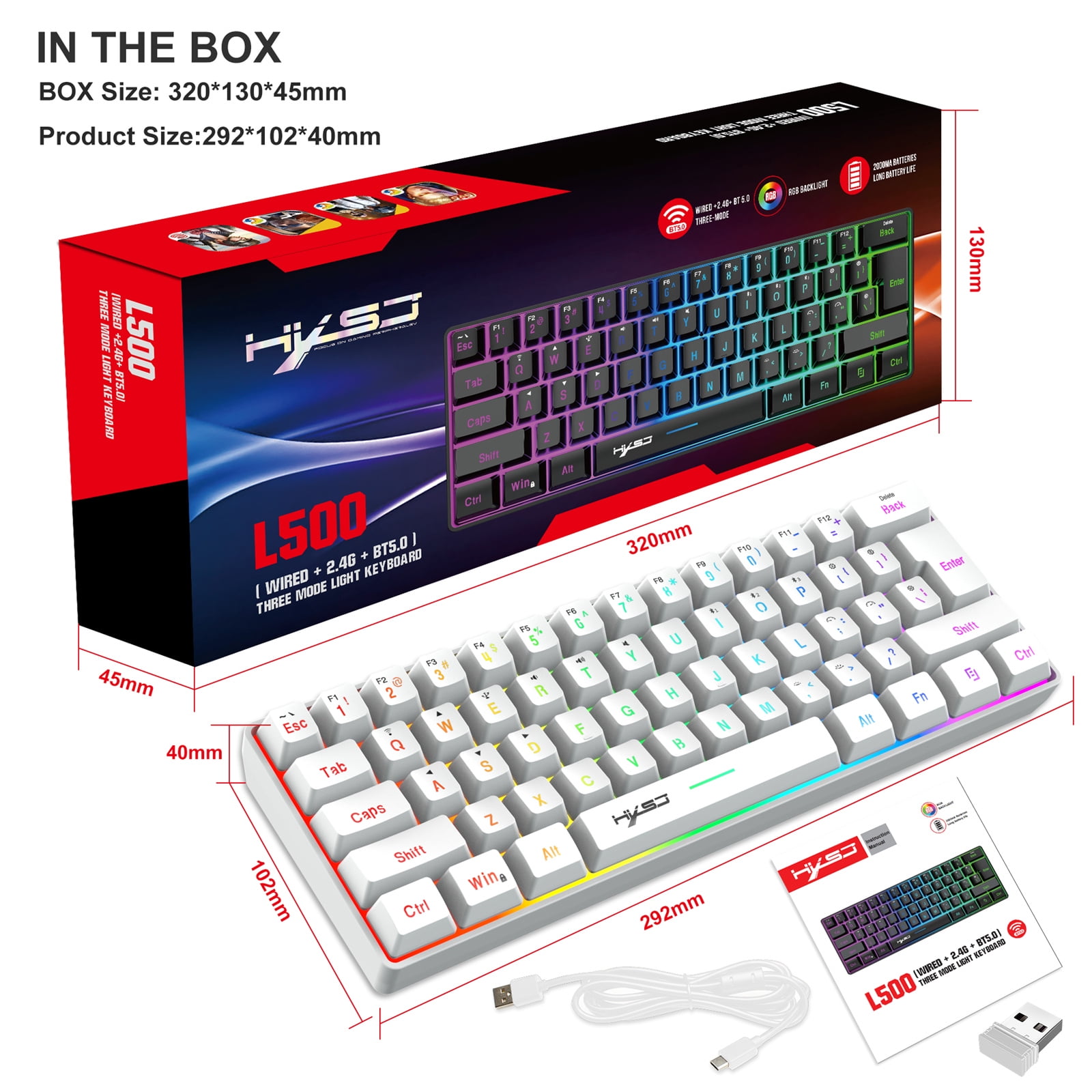 Seetaras L500 61 Keys Wireless Connection Gaming Keyboard Type C ...