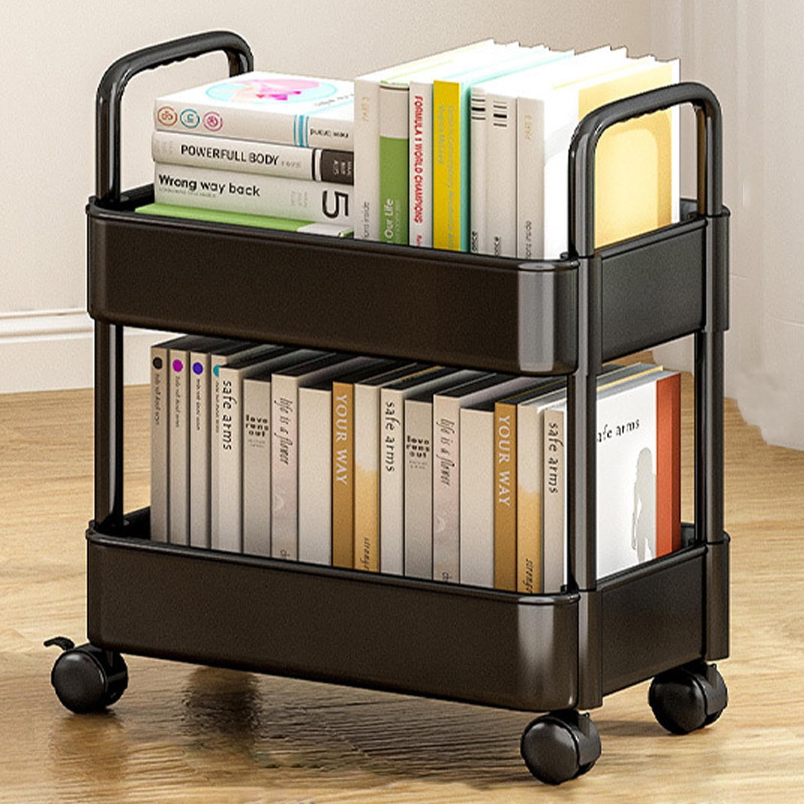 Seetaras Mobile Bookshelf with 4 Wheels 20lbs Max Load Capacity Storage ...