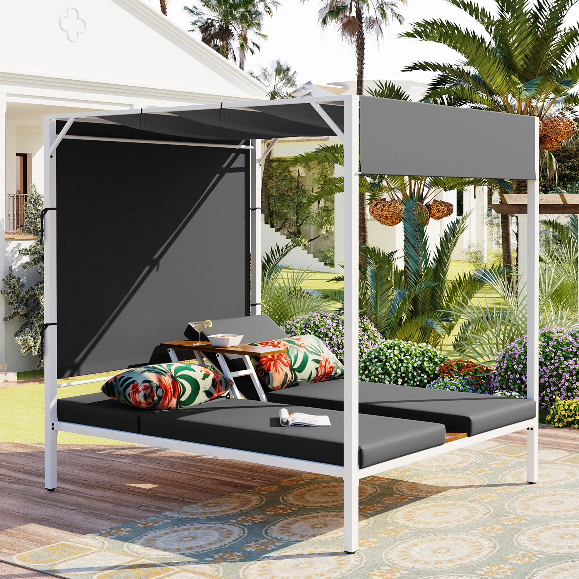 Seetaras Outdoor Patio Sunbed Daybed with Cushions, Adjustable Seats ...