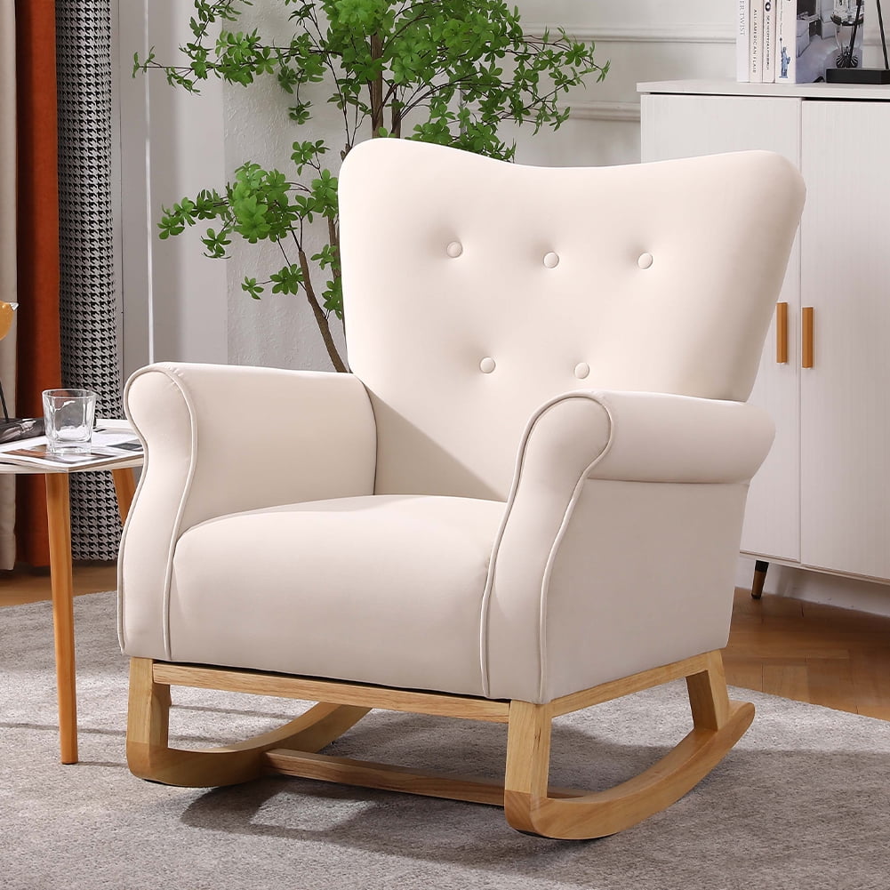 Seetaras Small Modern Rocking Chair,Velvet Upholstered Accent Chair ...