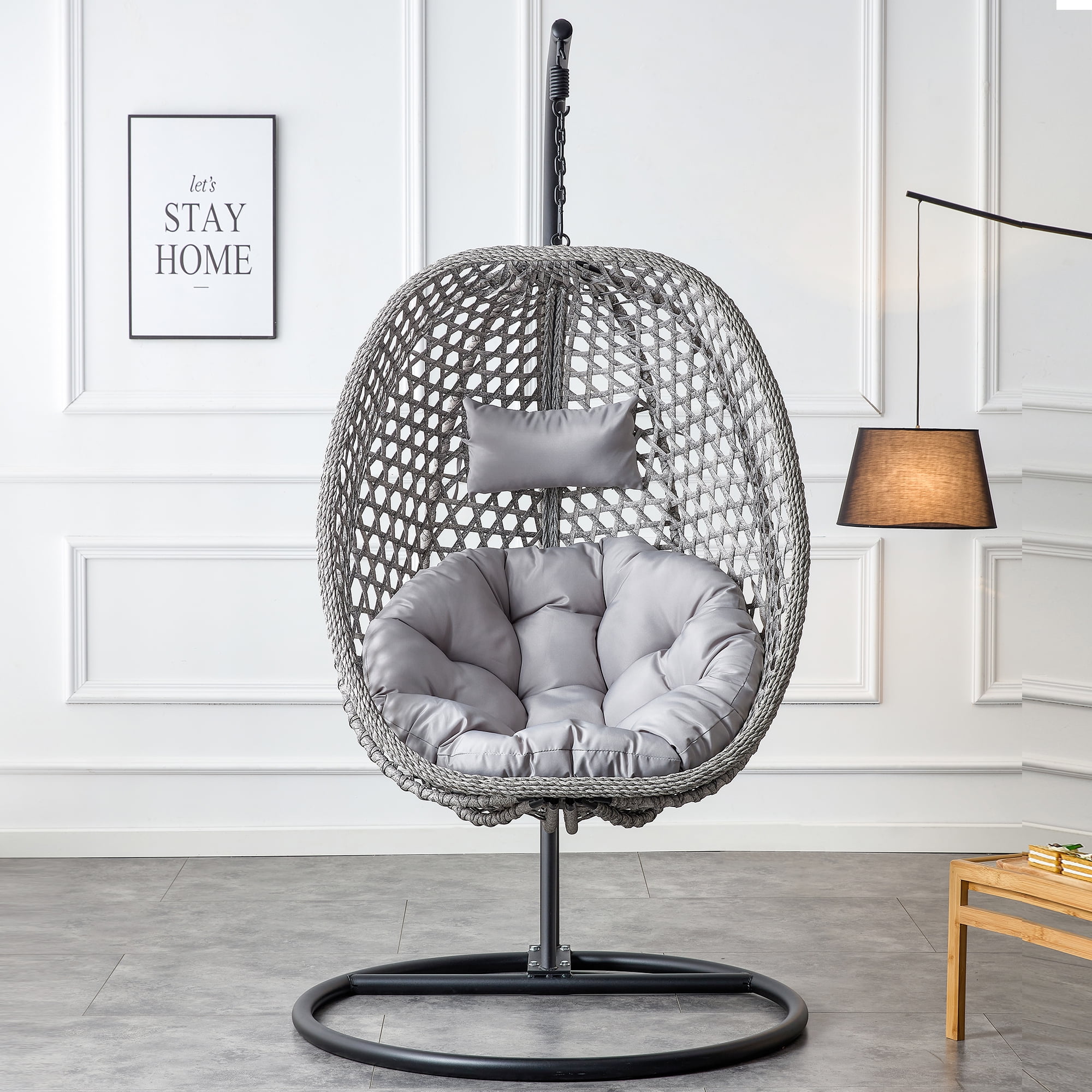 Seetaras Wicker Egg Hanging Chair Indoor Outdoor Swing Egg Chair with ...