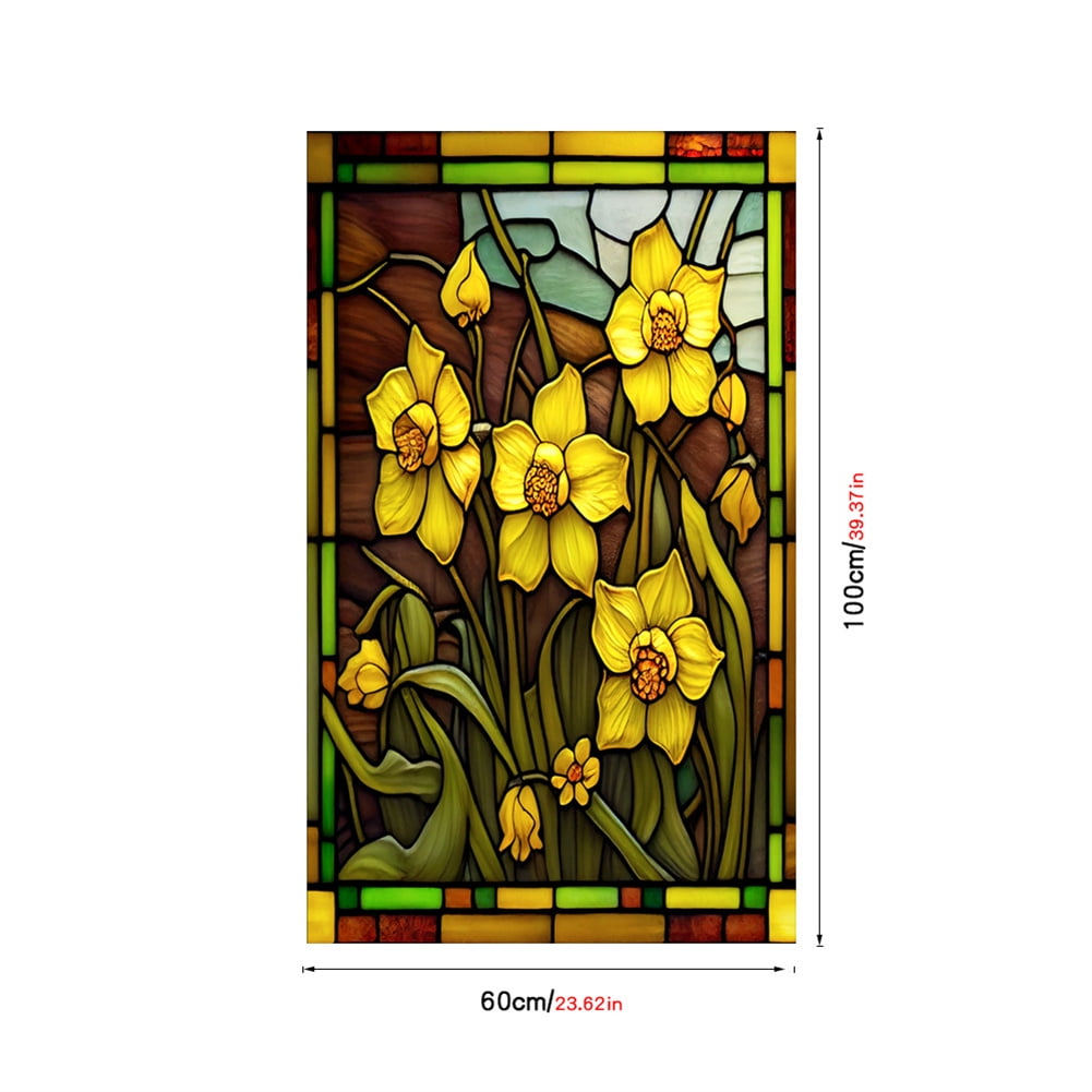 Seetaras Windows Film Colorful Flower Grass Privacy Stained Glass Window Stickers Static Cling