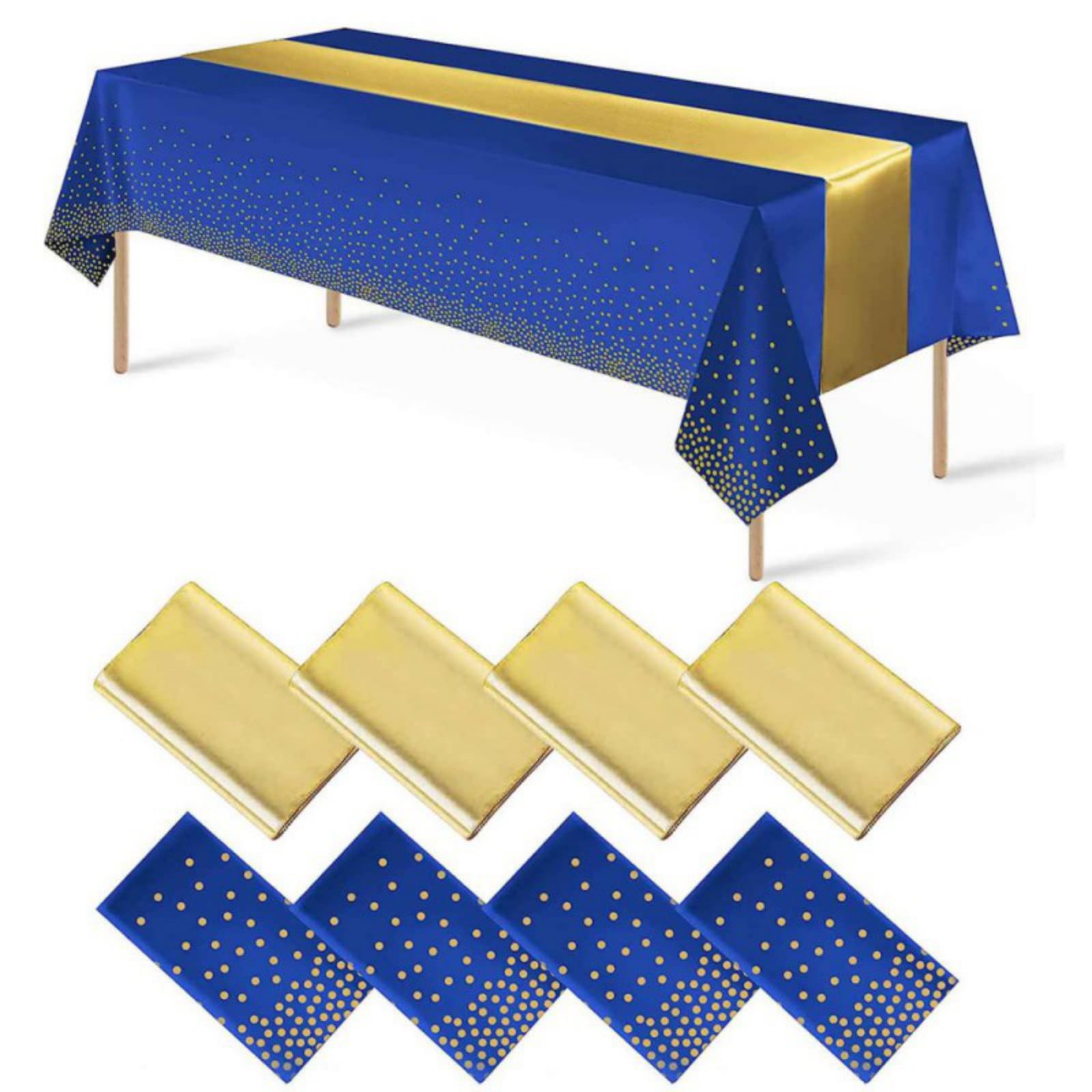 4Pack Disposable Plastic Tablecloths and Satin Table Runner Set Polka ...