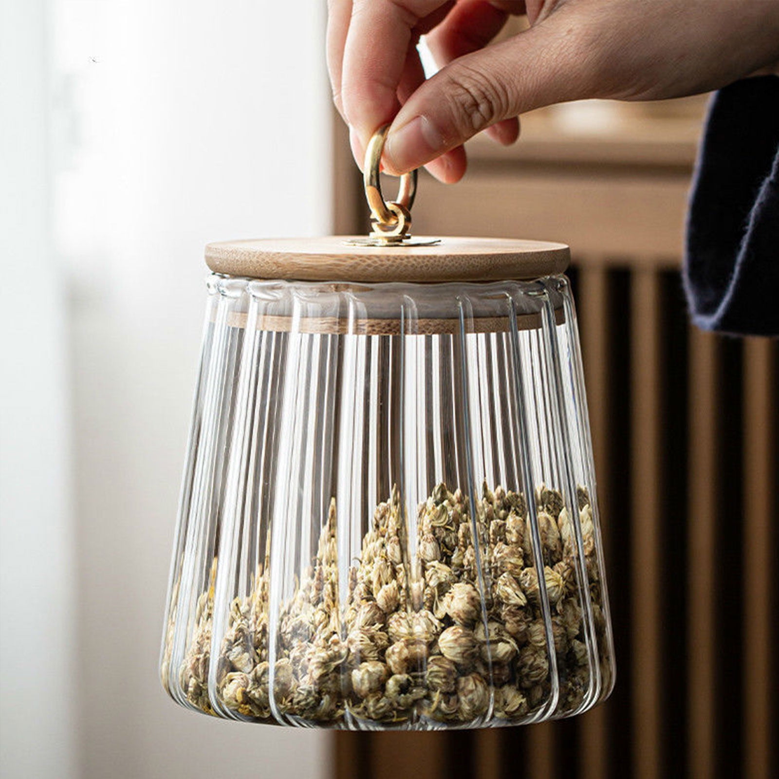 Seewan Glass Storage Coffee Container, Glass Jar with Lid Petal ...
