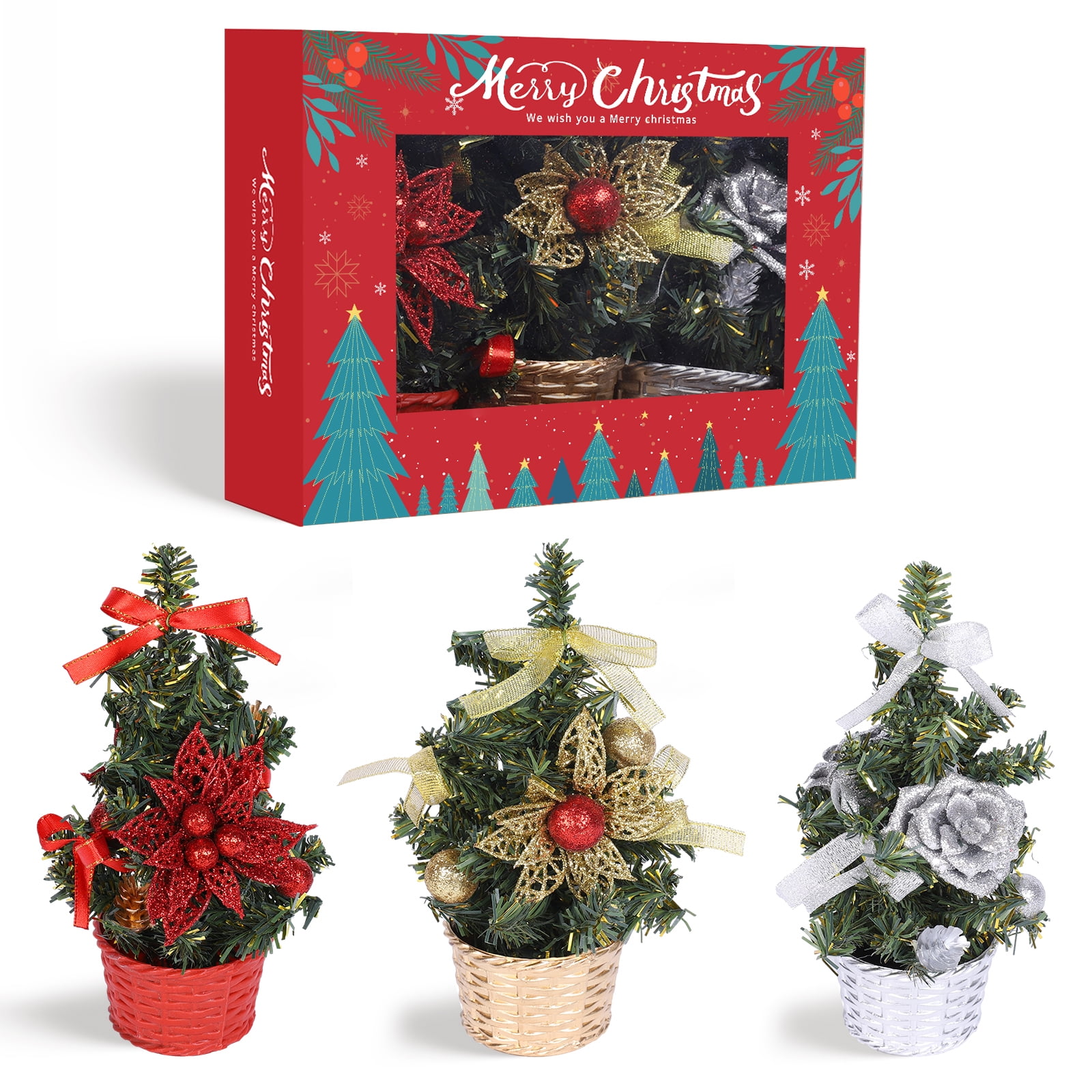 Seewan Mini Christmas Tree Table Decorations, 3 Pcs Small Artificial ...
